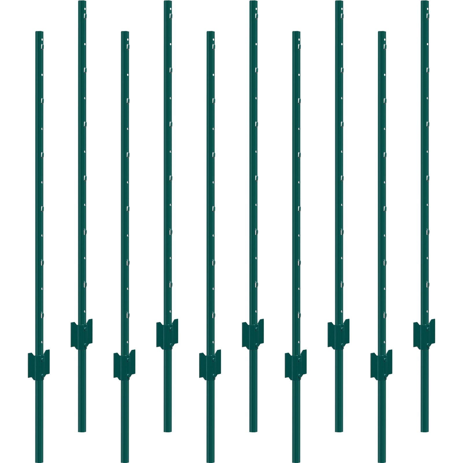 10-Pack Heavy Duty 4FT Metal T-Posts - Green Powder-Coated Steel Fence ...