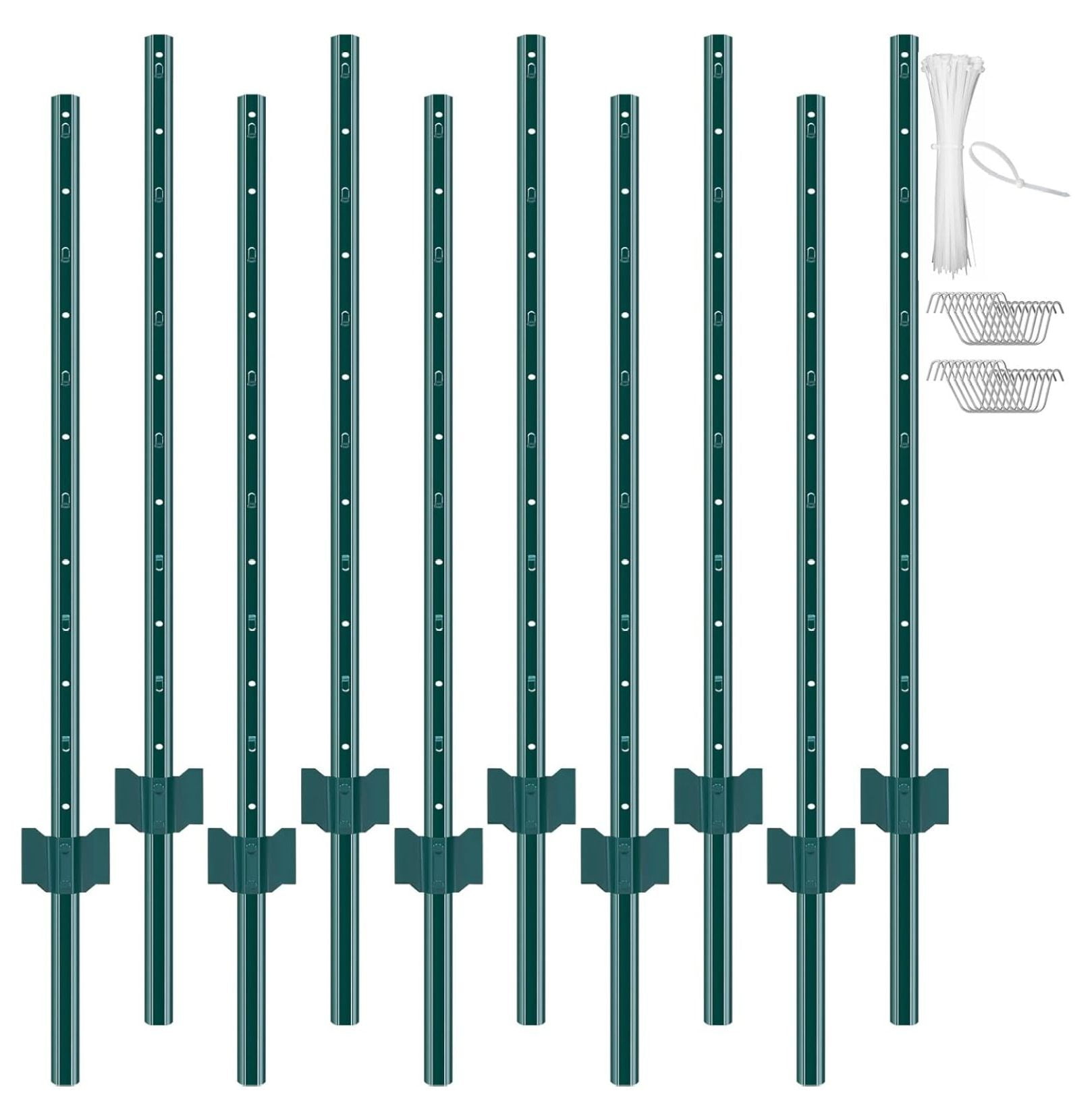 4 Feet Fence Post, 10 Pack U-Channel Heavy Duty Metal Fence Posts with ...