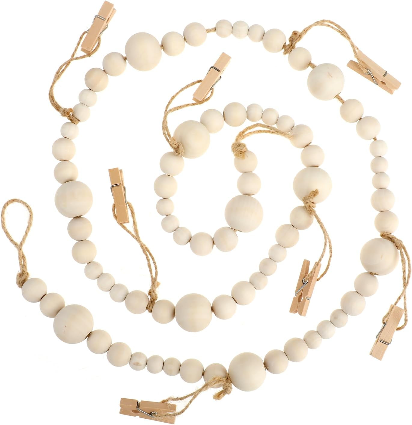 4 Feet Hanging Photo Display with Clips, Wooden Bead Garland Boho Style ...