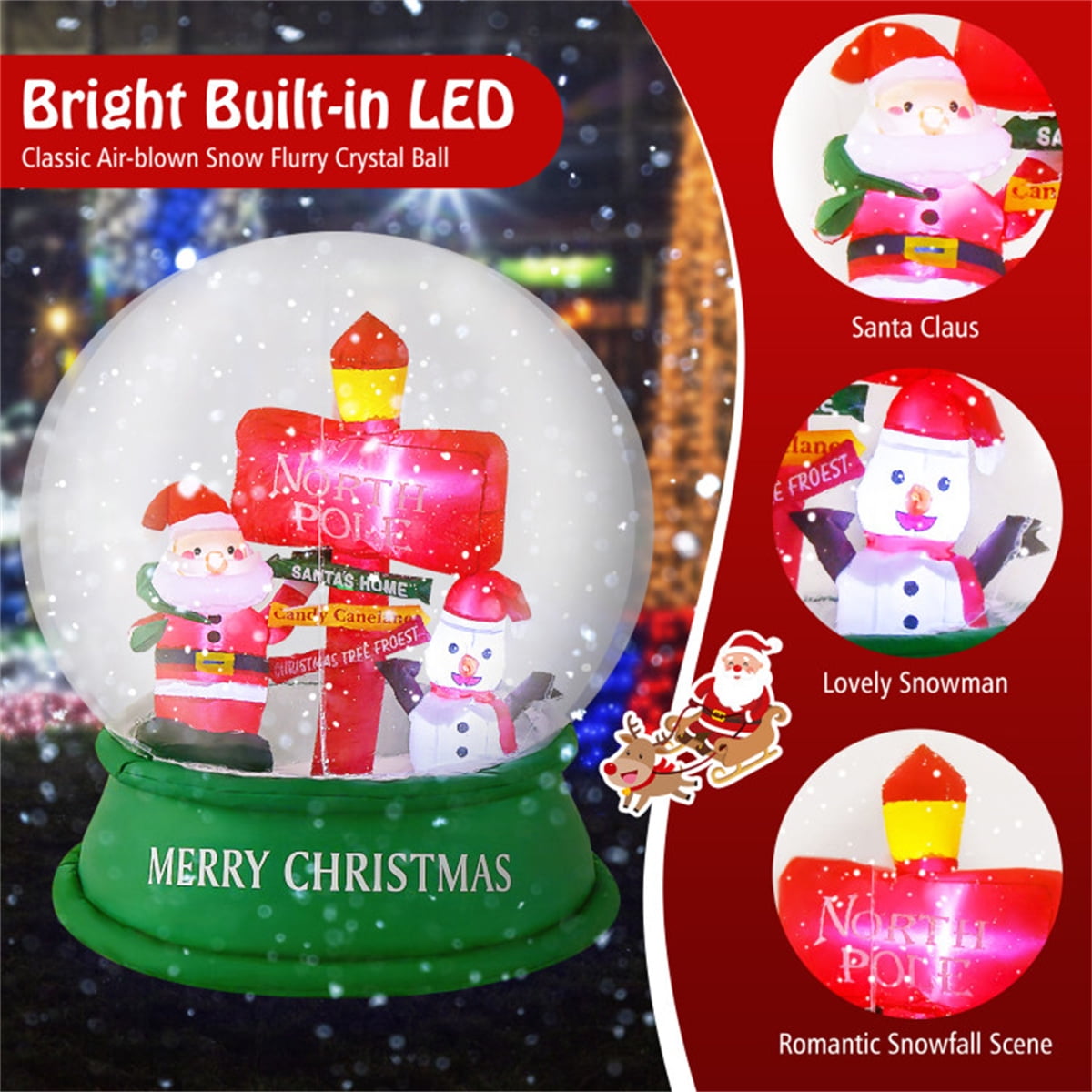 4 Feet Inflatable Christmas Snow Globe with Built-in LED Lights ...