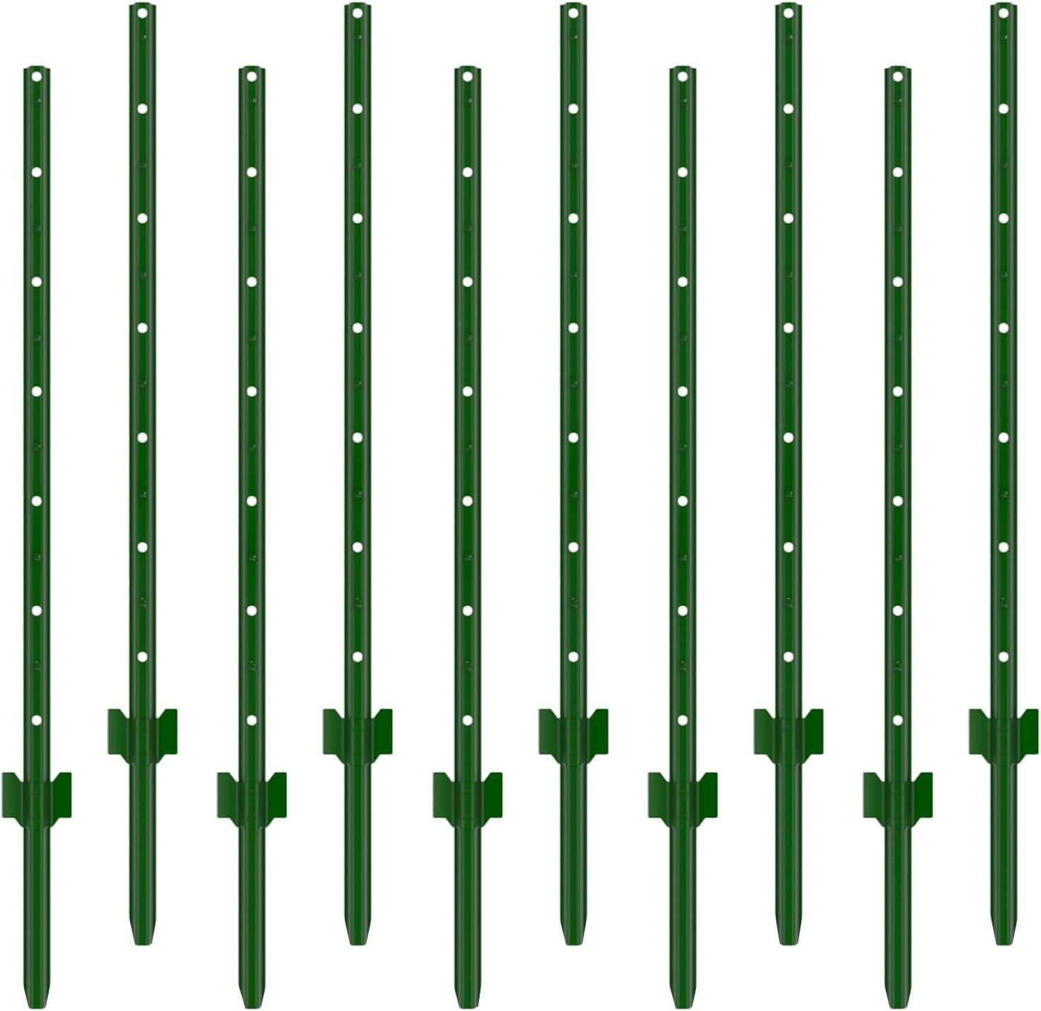 4 Feet Metal Fence Post, 10 Pack Heavy Duty Garden Fence Post,Steel ...