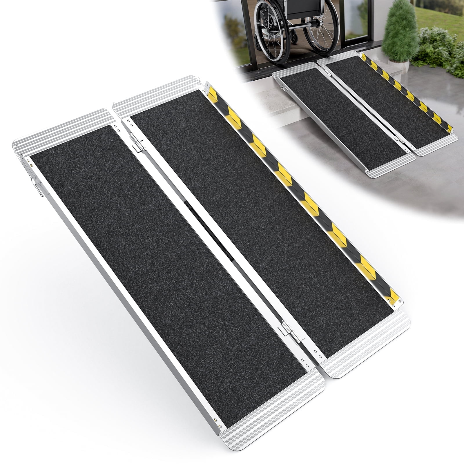 4 Feet Portable Wheelchair Ramp, 600 LBS Capacity Folding Aluminum ...