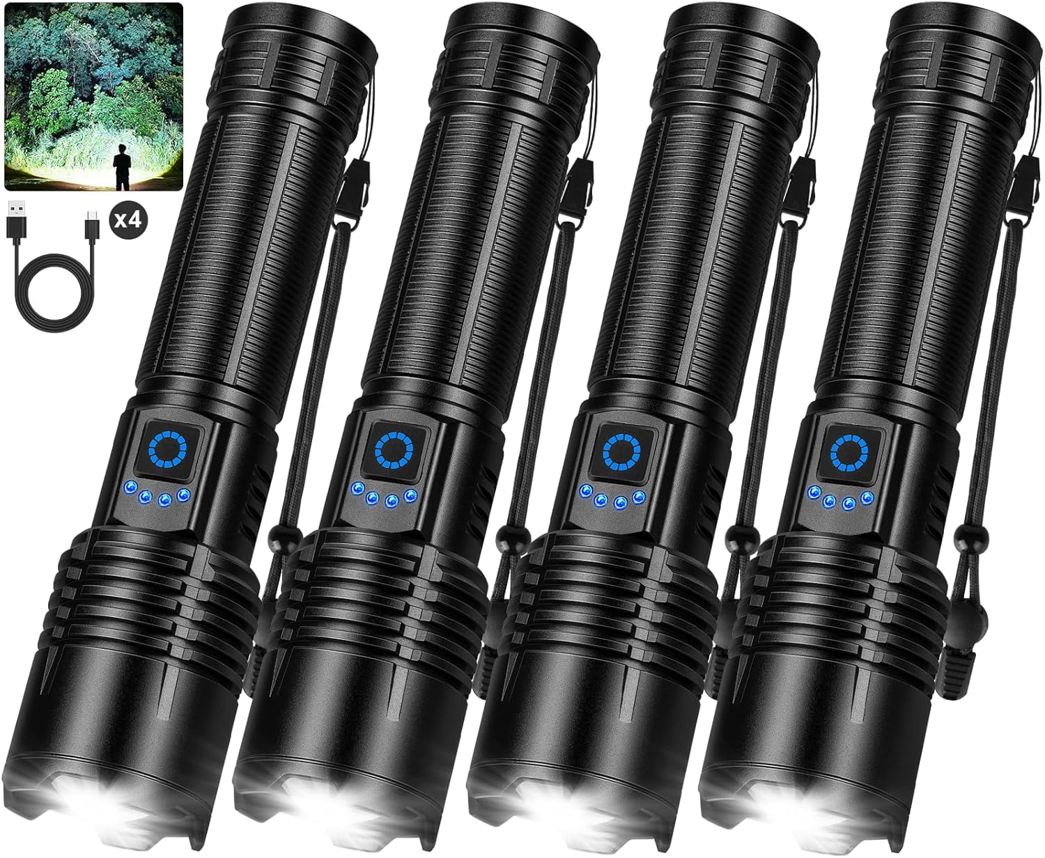 4 Flashlight High Lumens, 99000 Lumen Bright FlashLights, 5 Modes ...