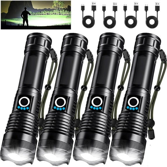 4 Flashlights High Lumens, 90,000LM Bright Flashlight, Adjustable Flash ...