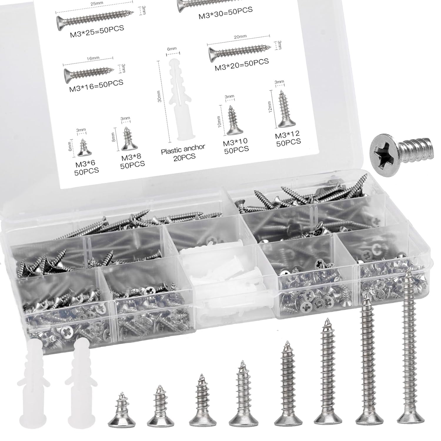 #4 Flat Head Wood Screw Set, Phillips Drive Countersunk Head Self ...