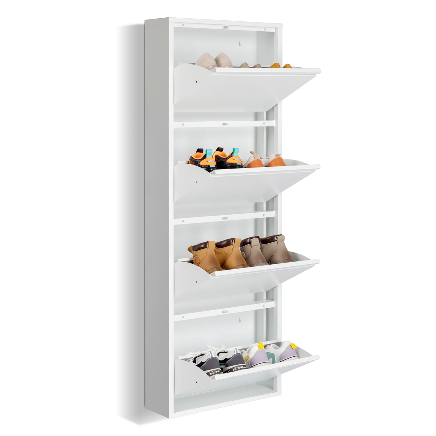 4 Flip Drawers Shoe Cabinet for Entryway, Wall Mount Shoe Organizer ...