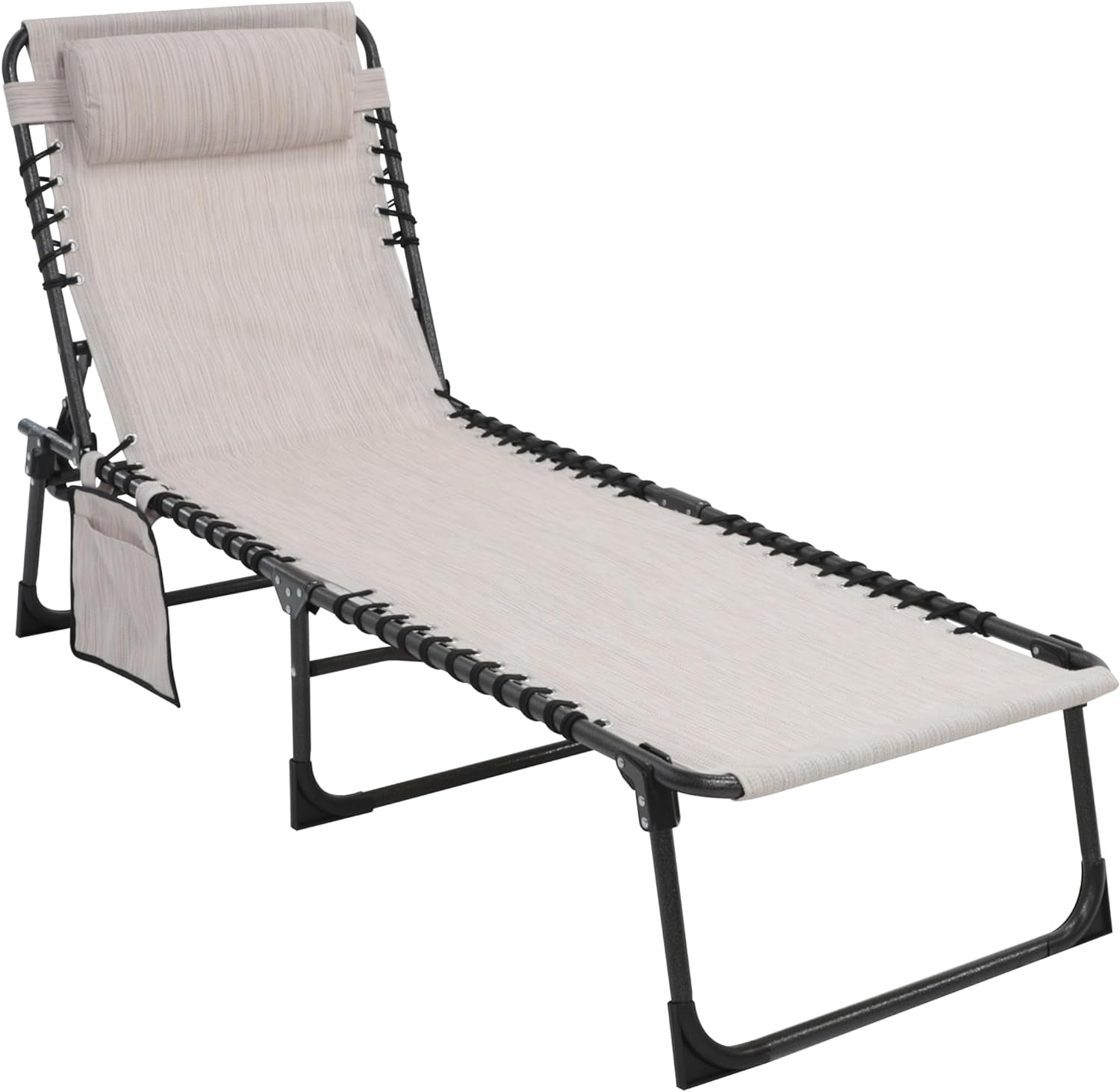 4-Fold Patio Chaise Lounge Chair for Outdoor with Detachable Pocket and ...