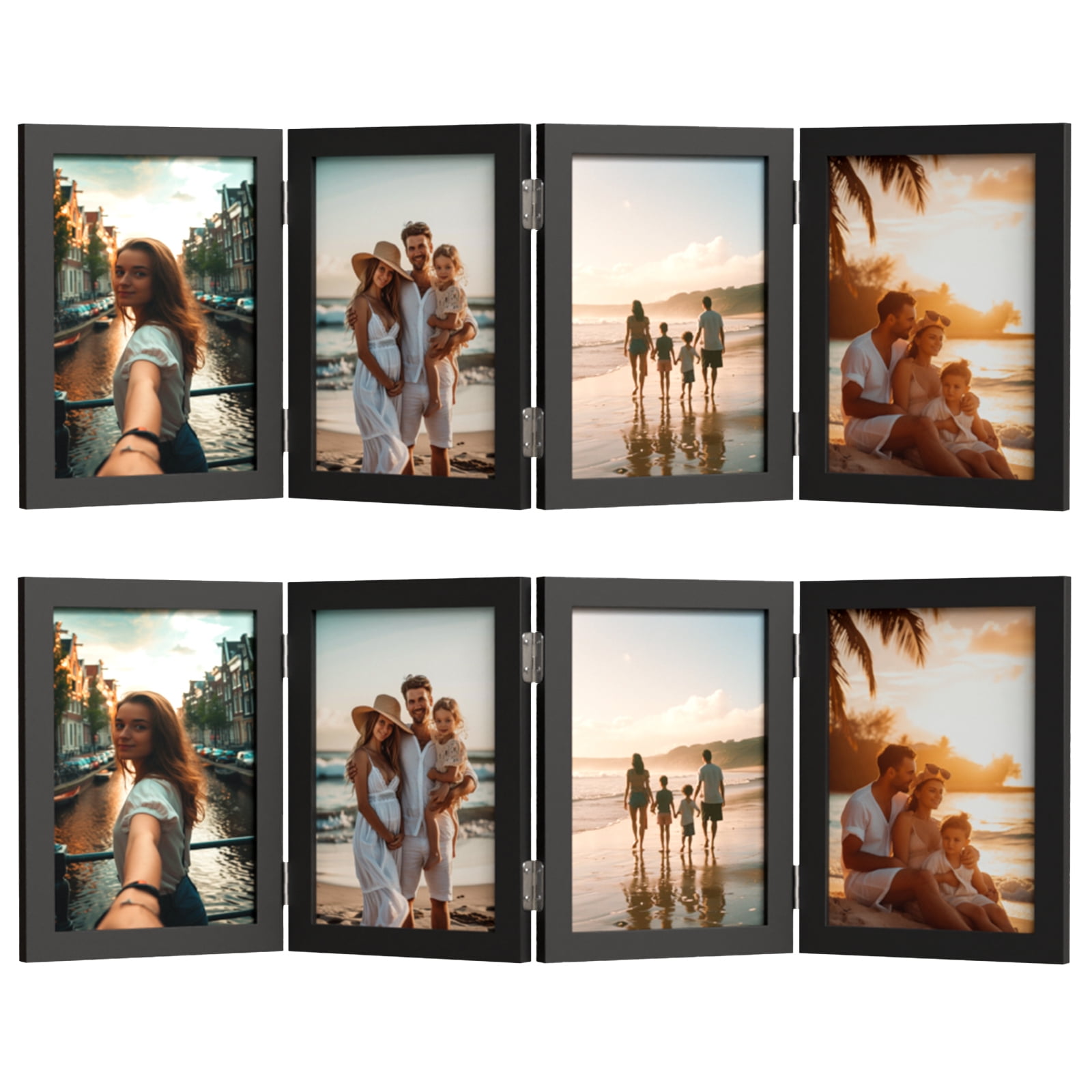 4 Folding 4x6'' Hinged Picture Frame High Definition Natural Wood ...