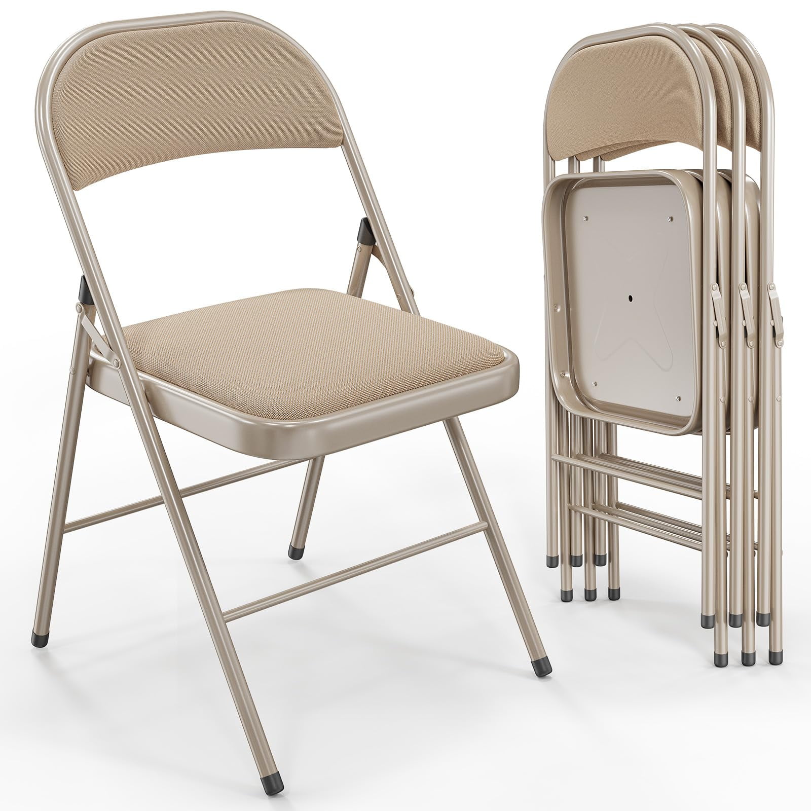 4 Folding Chairs with Cushioned Seats, Sturdy Triangular Support Frame ...