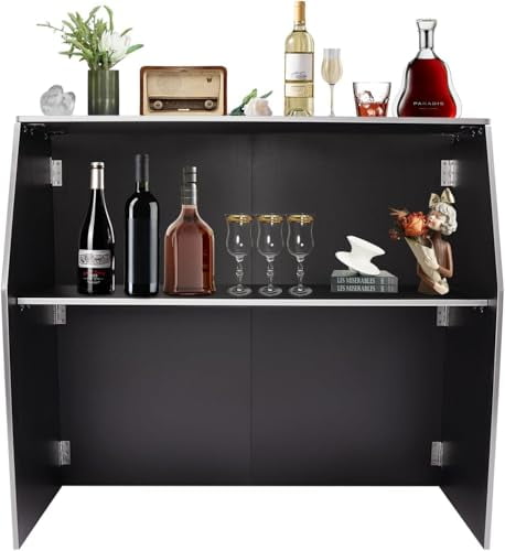 4' Folding Portable Event Bar with Top and Middle Shelves, Foldable ...