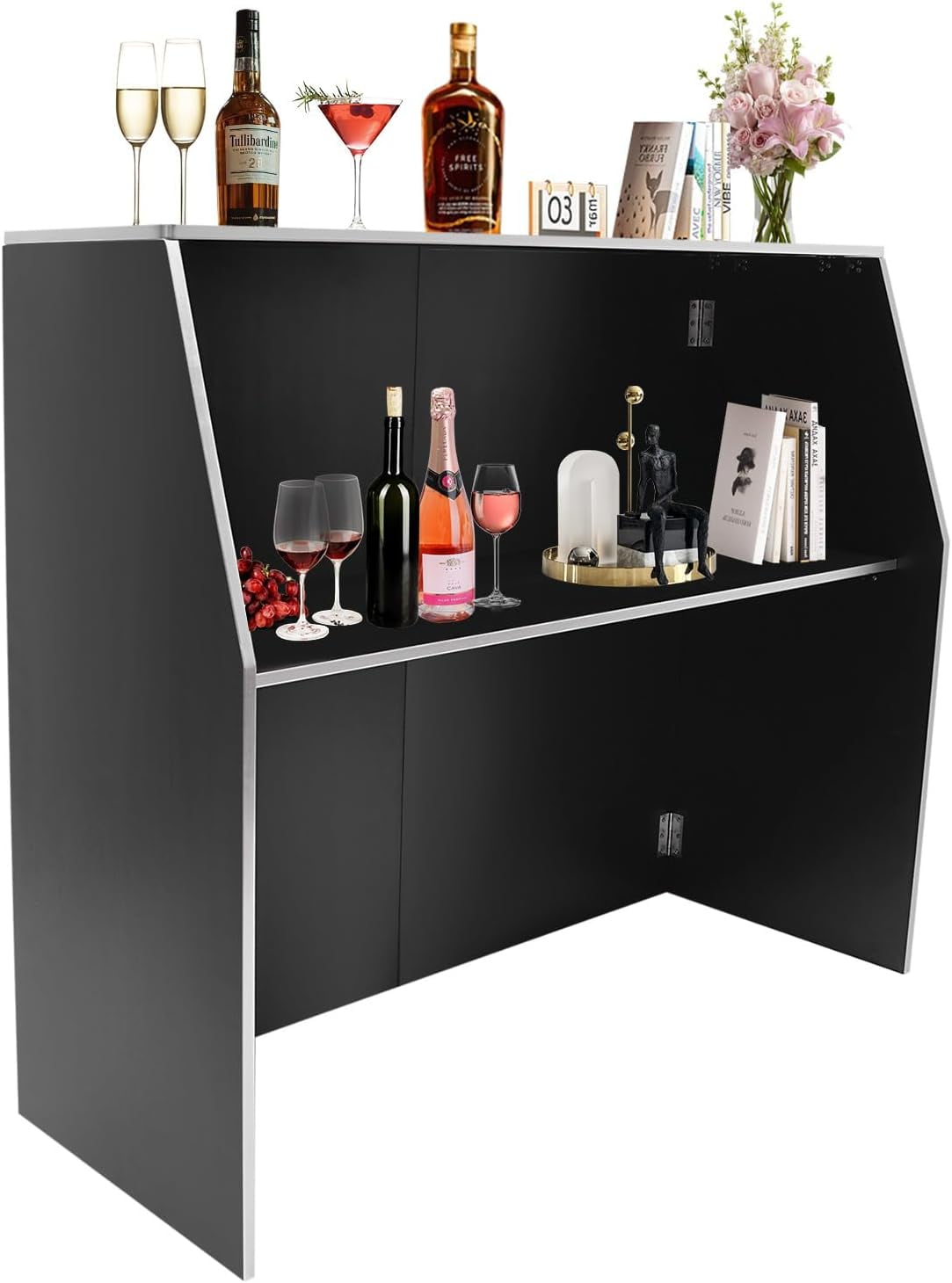 4' Folding Portable Event Bar with Top and Middle Shelves, Foldable ...