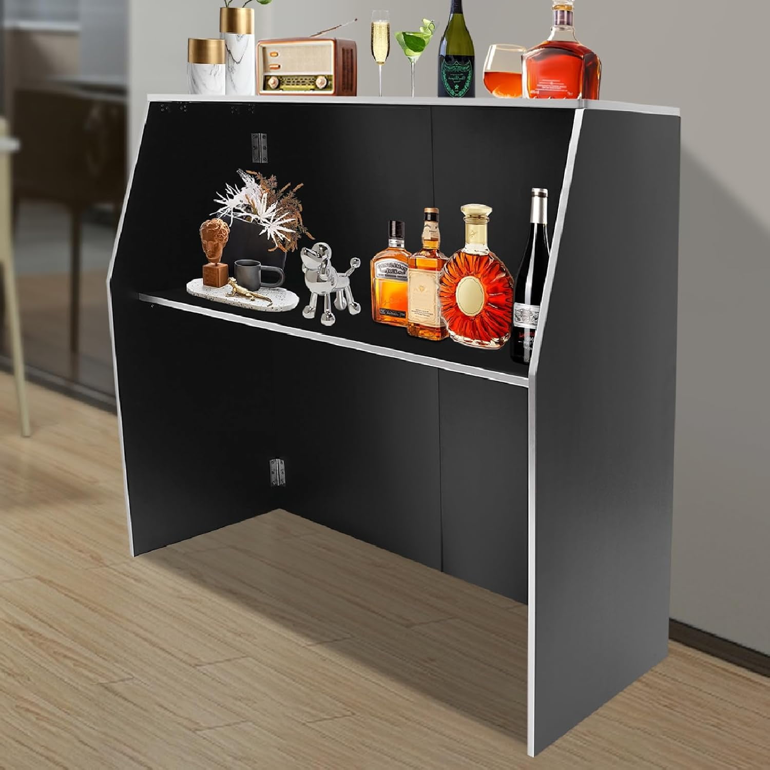 4' Folding Portable Event Bar with Top and Middle Shelves, Portable Bar ...