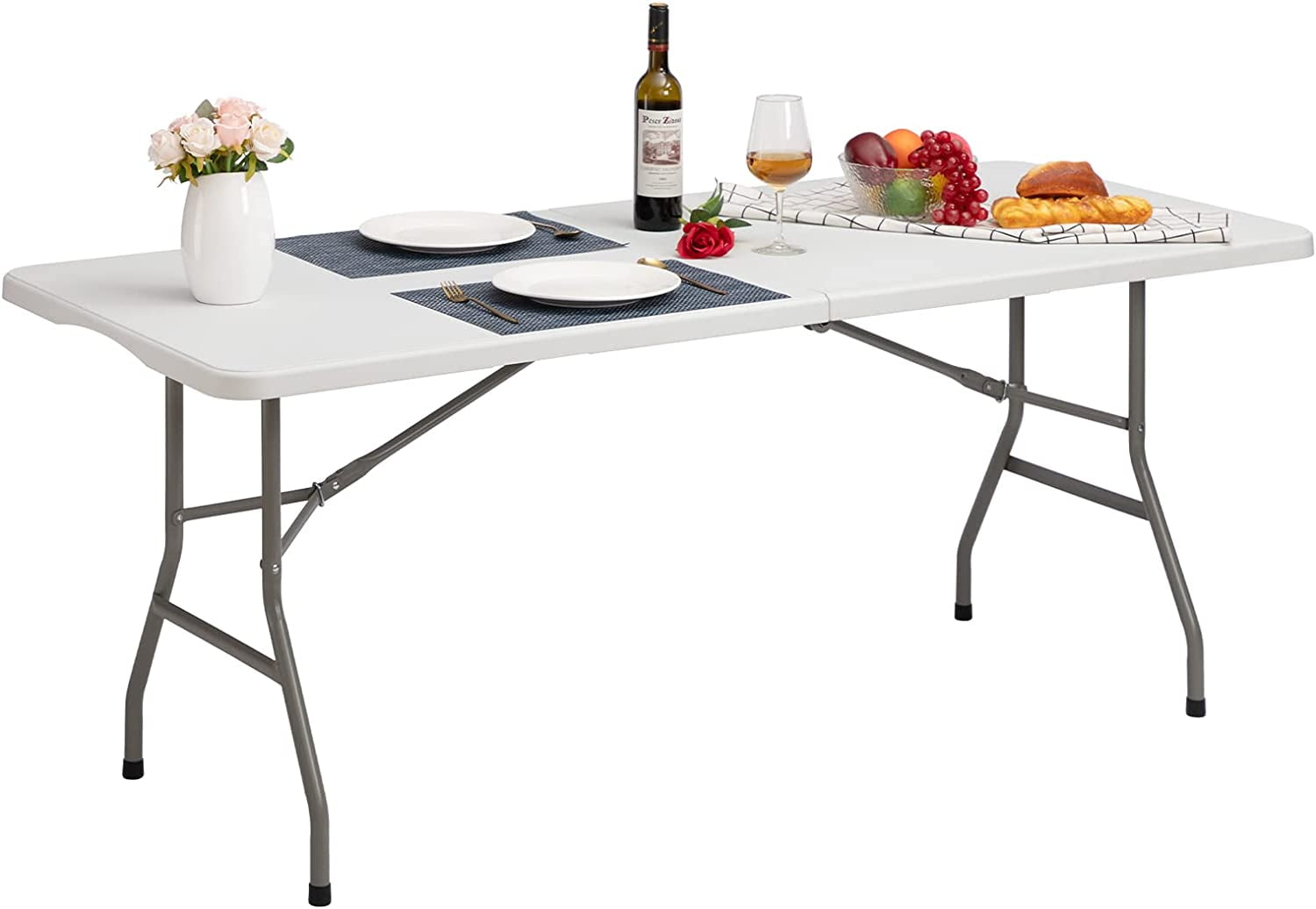 4-Foot Bi-Folding Adjustable Height Table, Heavy Duty Plastic Dining ...