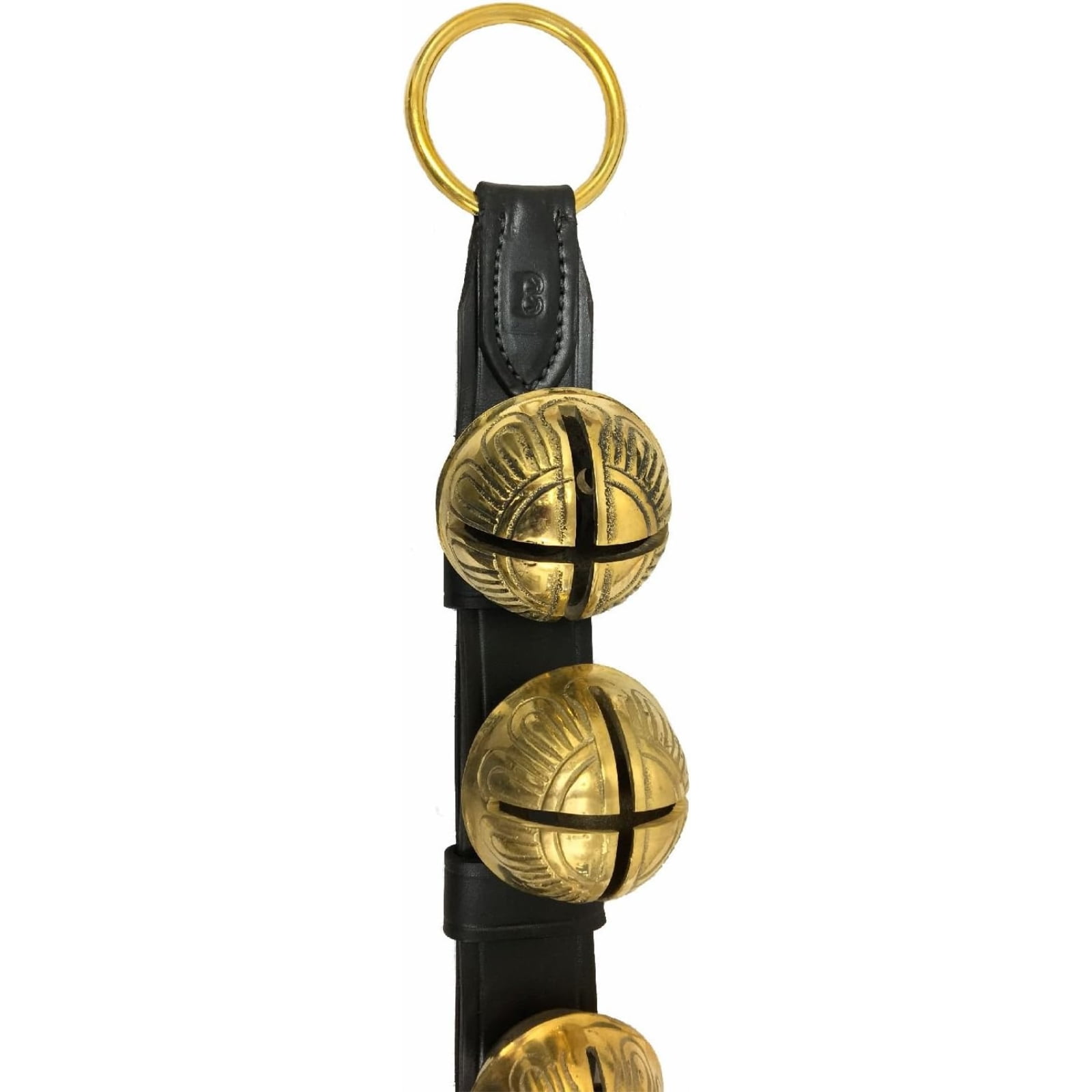 4 Foot Black Leather Solid Brass Sleigh Bell Door Hanger Made in USA ...