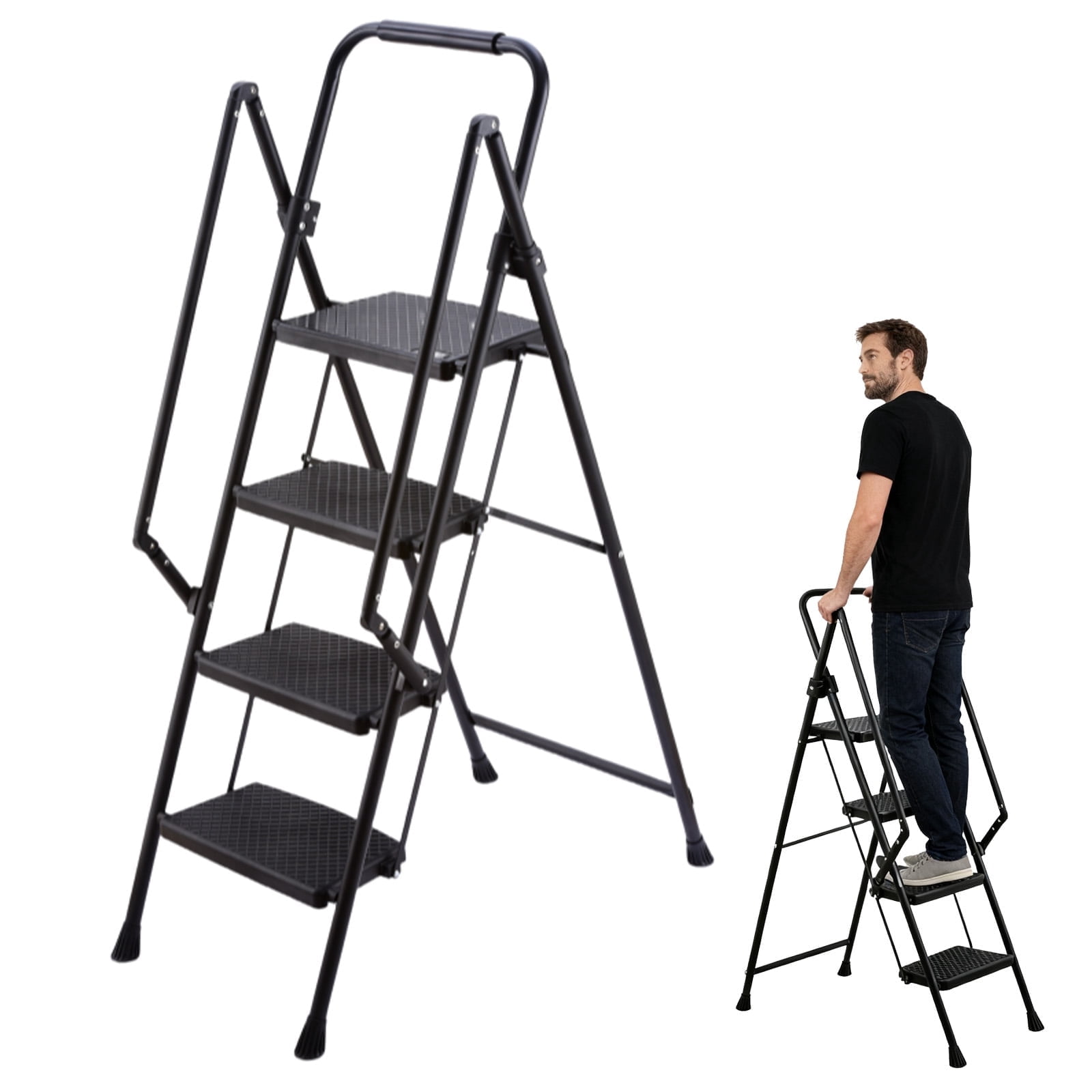 4-Foot Fiberglass Step Ladder, 500lb Capacity, Folding Step Ladder with ...