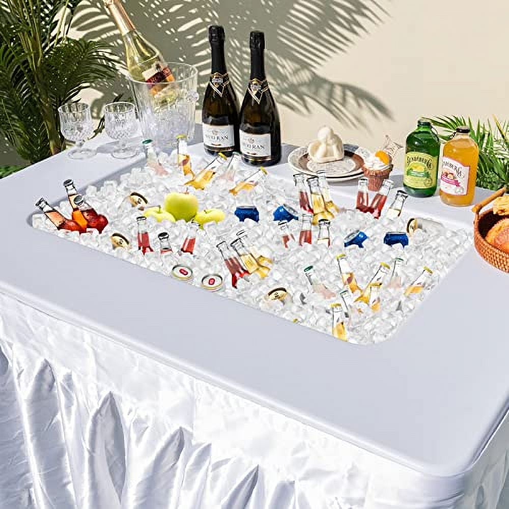 4 Foot Folding Cooler Table with Drain & Removable Matching Skirt ...