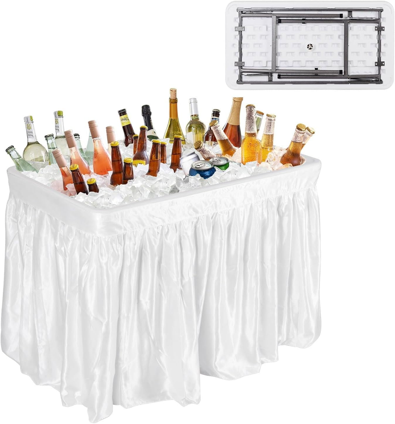 4 Foot Folding Cooler Table with Drain & Removable Matching Skirt, No ...