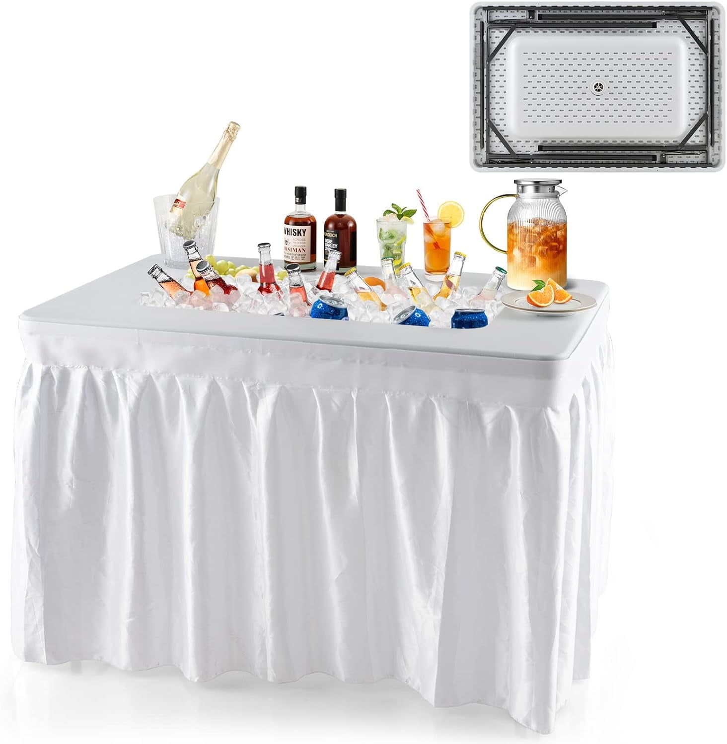 4 Foot Folding Cooler Table with Drain & Removable Matching Skirt ...