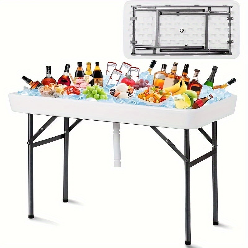 4 Foot Folding Ice Cooler Table With Drain, Portable Cooler Table ...