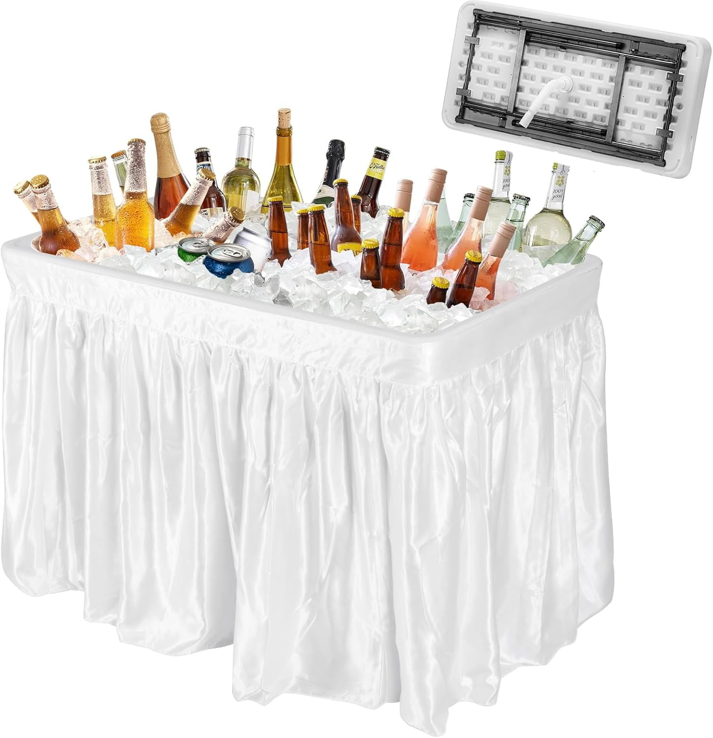 4 Foot Folding Ice Cooler Table w/Drain, Matching Skirt & Legs ...
