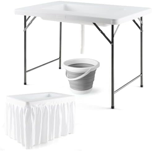 4 Foot Folding Ice Table, Buffet Salad Serving Table with Foldable ...