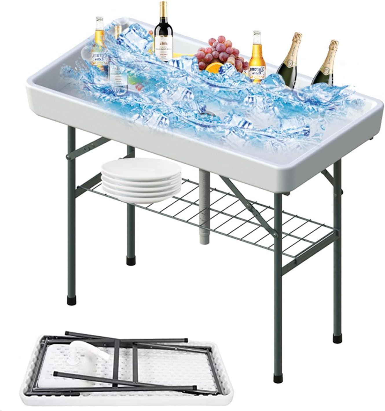 4 Foot Folding Ice Table, Portable Outdoor Chill Table w/Sink for ...