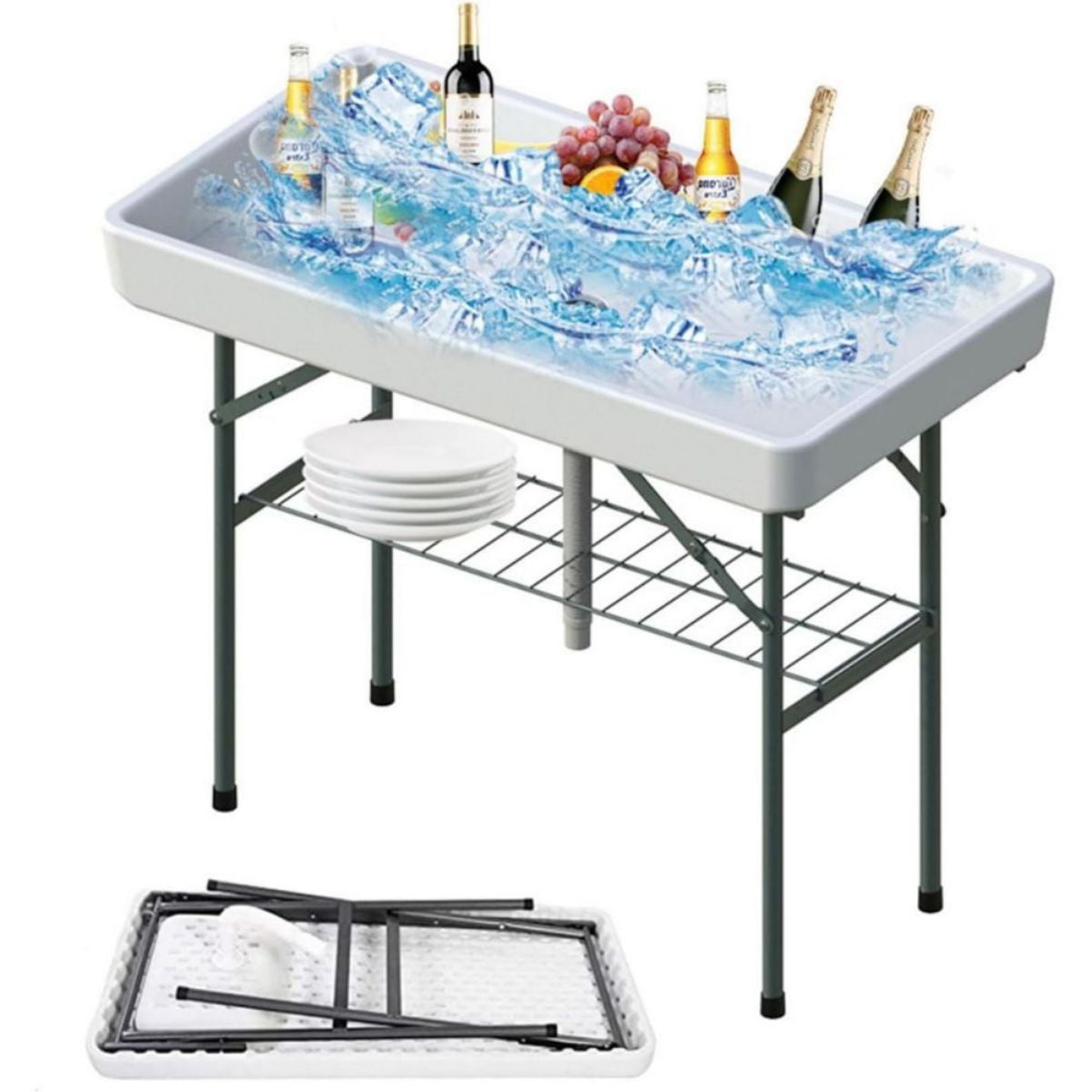 4 Foot Folding Ice Table, Portable Outdoor Chill Table w/Sink for ...