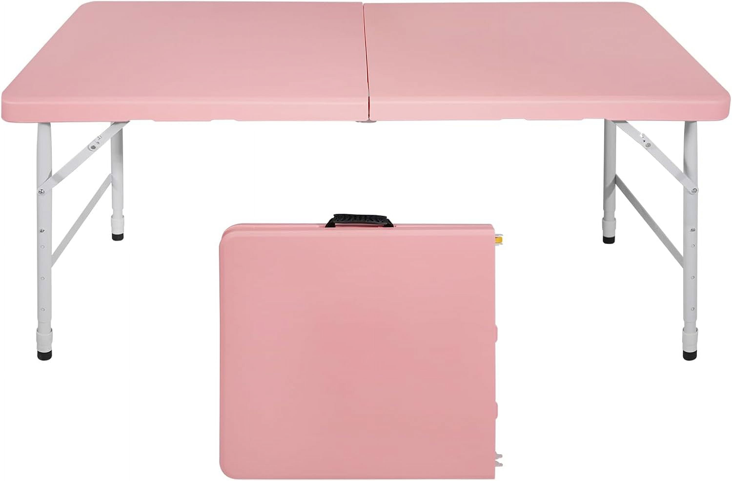 4 Foot Folding Table,Portable Plastic Picnic Table with Handle,Pink ...