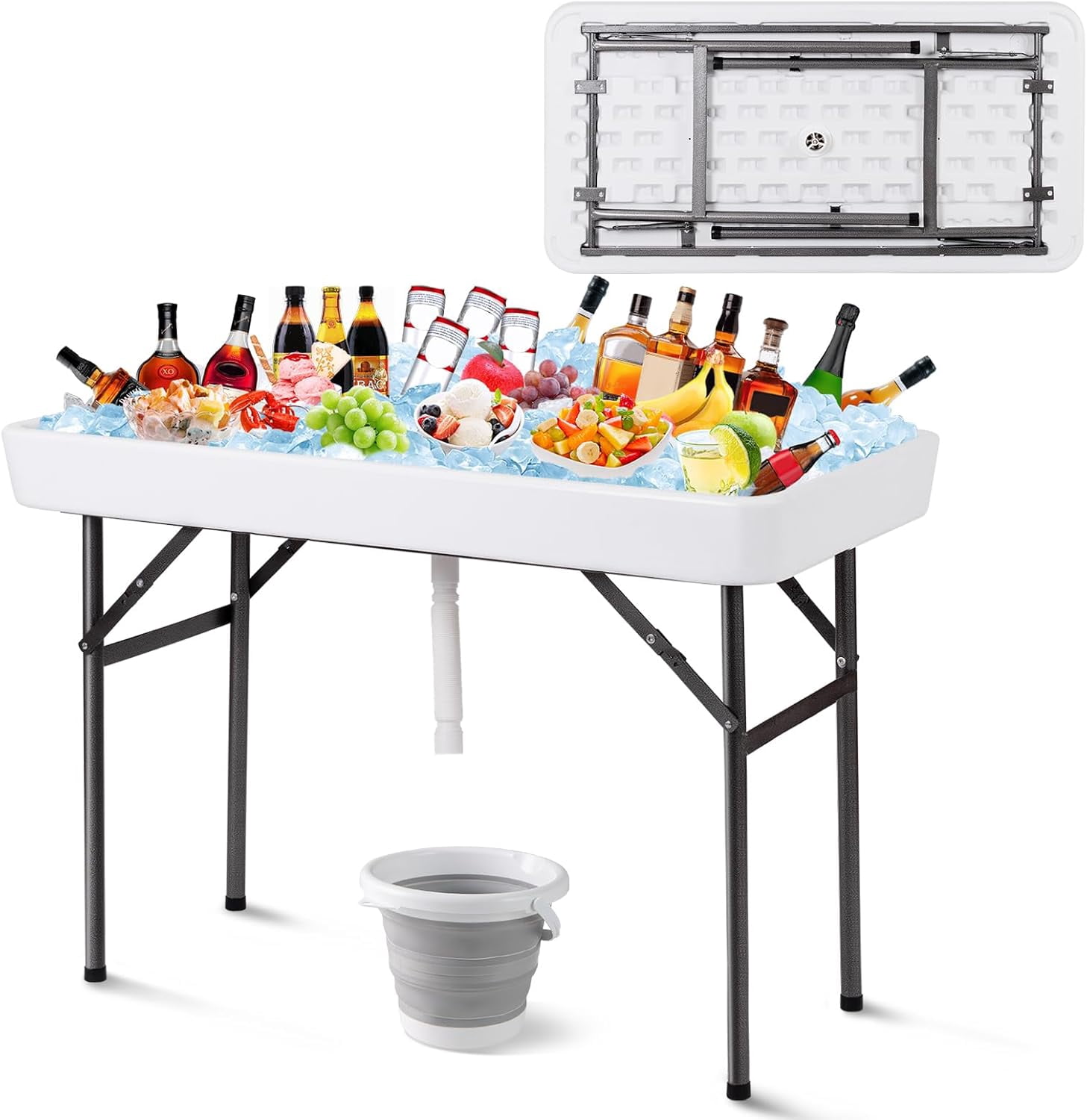 4 Foot Ice Cooler, Outdoor Buffet Cold Food Keeper w/Matching Skirt ...