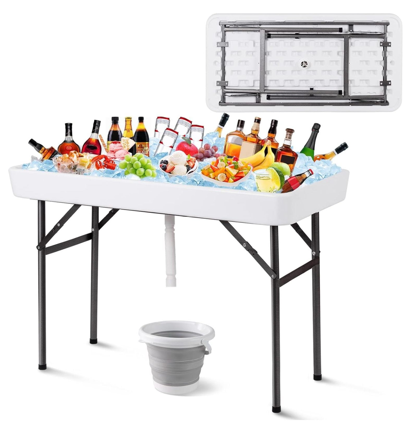 4 Foot Ice Tables for Parties with Drain, Folding Ice Cooler Table ...