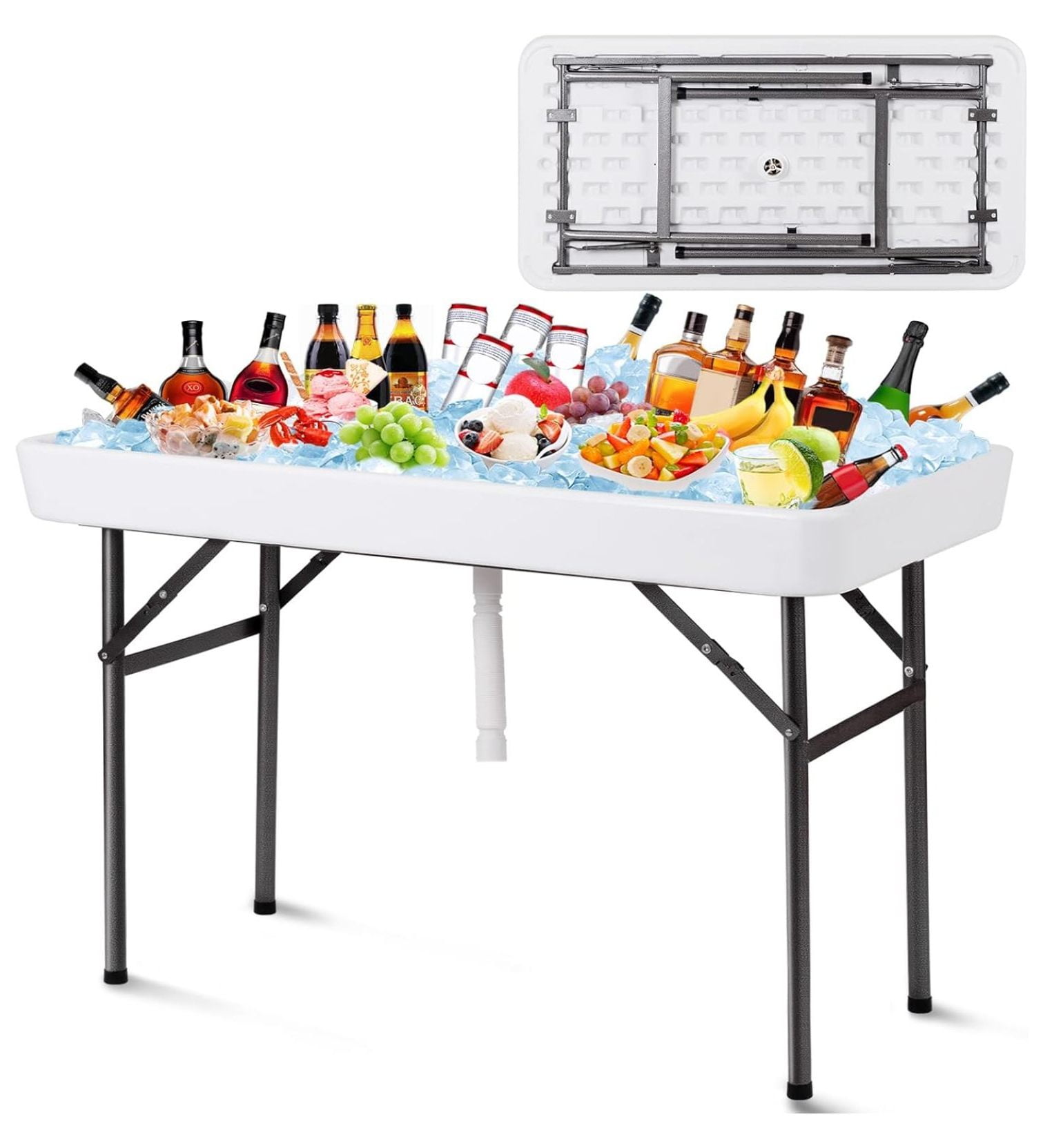 4 Foot Ice Tables for Parties with Drain, Folding Ice Cooler Table ...
