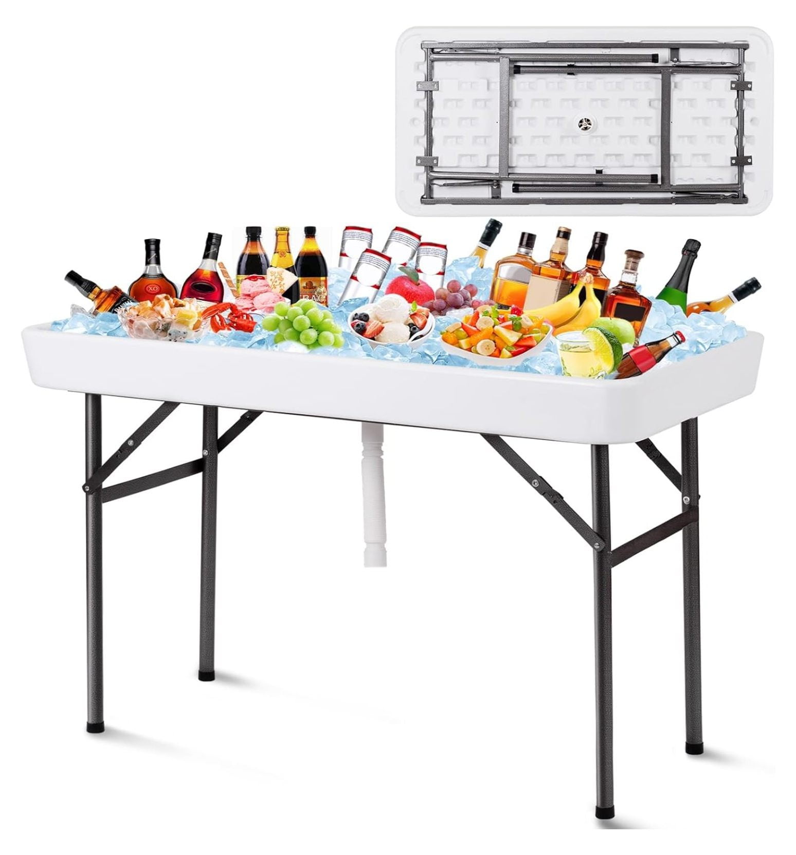 4 Foot Ice Tables for Parties with Drain, Folding Ice Cooler Table ...