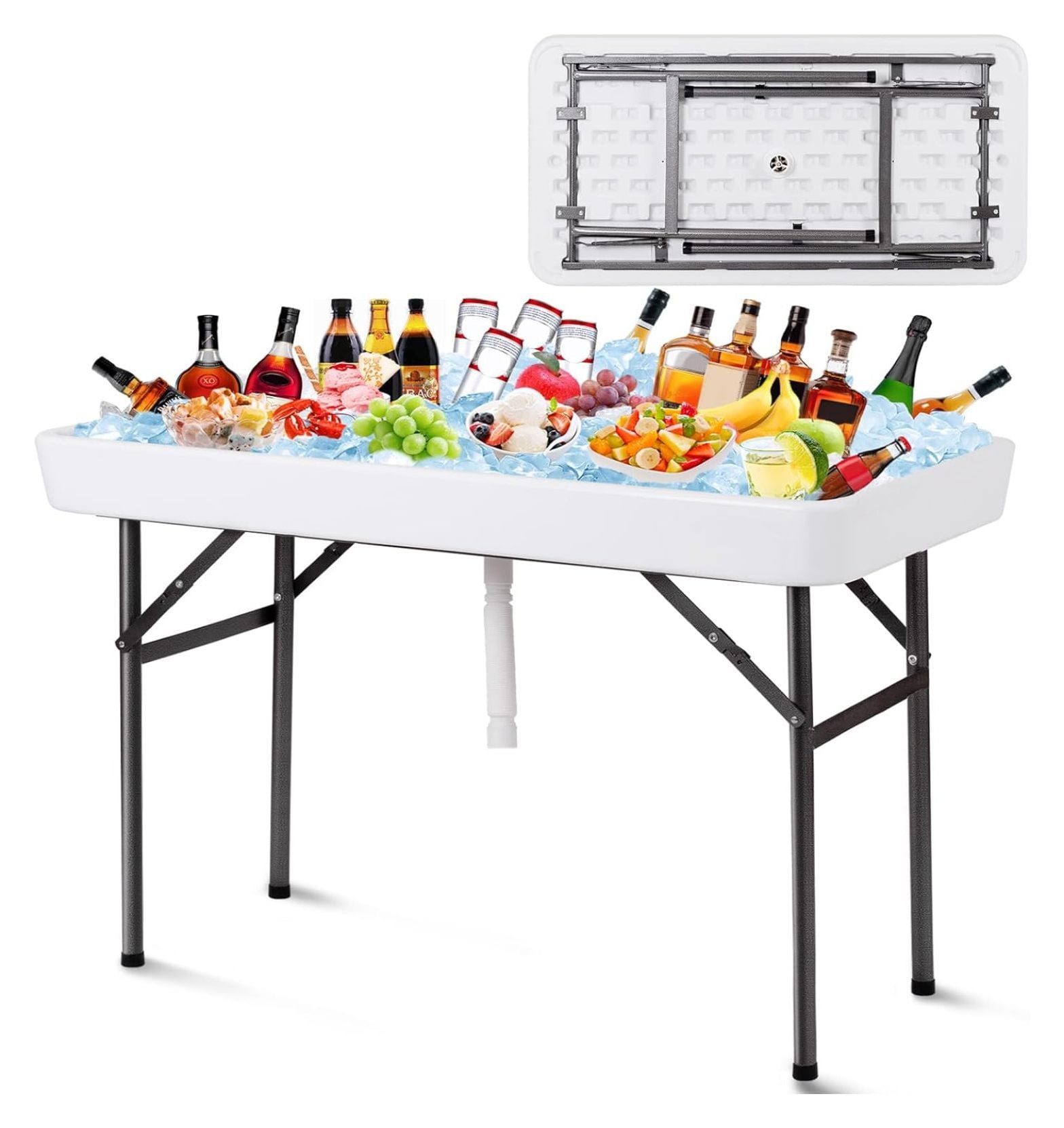 4 Foot Ice Tables for Parties with Drain, Folding Ice Cooler Table ...
