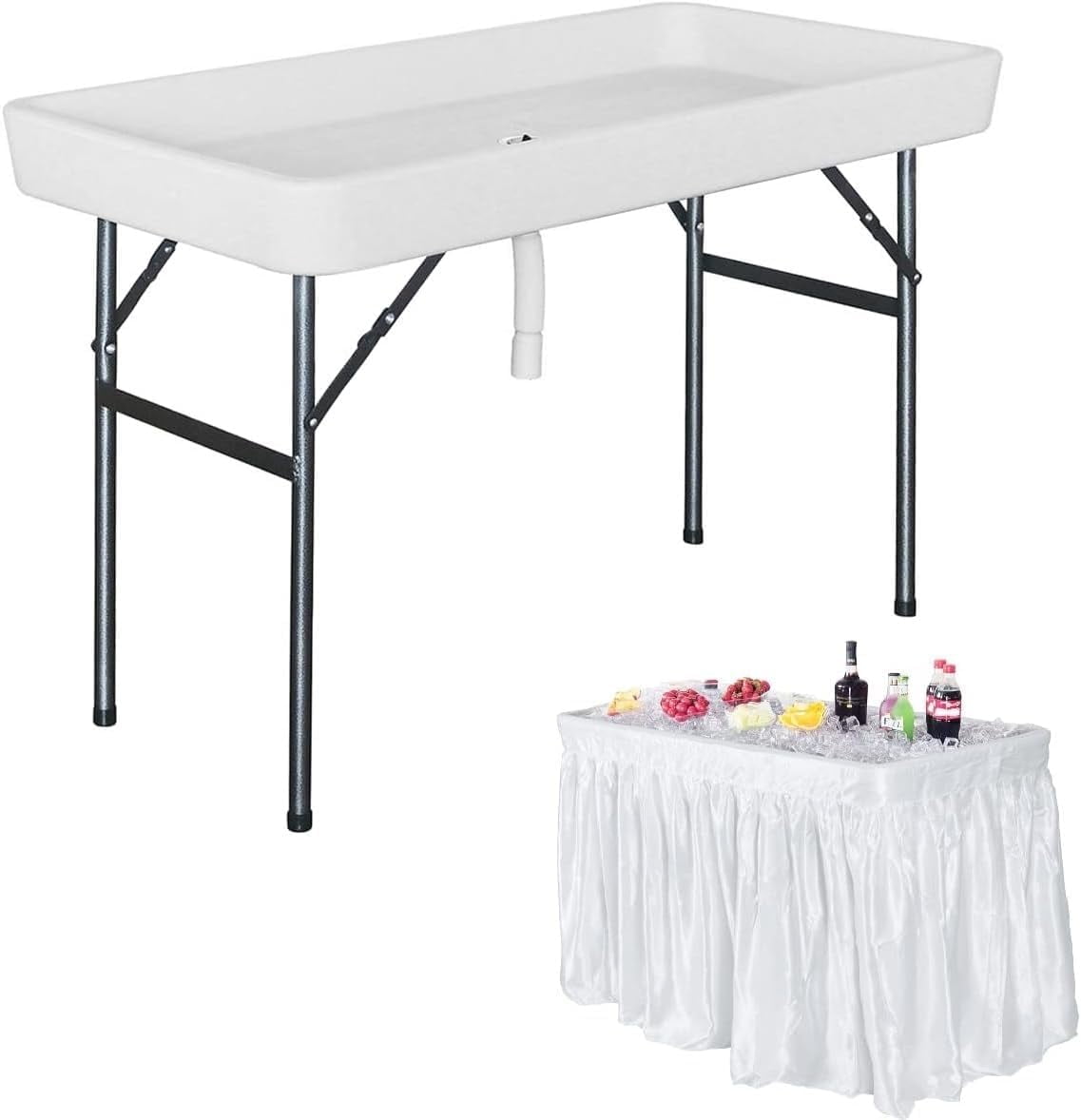 4 Foot Ice Tables for Parties with Drain, Ice Cooler Folding Table with ...