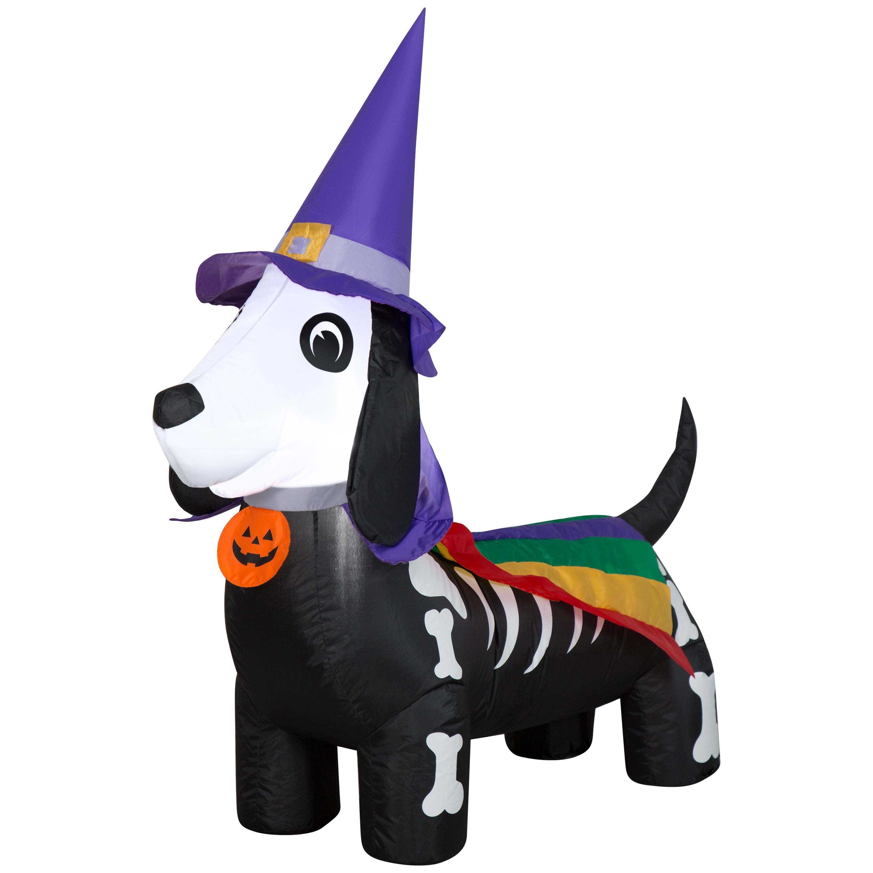 4 Foot Rainbow Skeleton Dog with Witch Hat for Halloween by Airblown ...