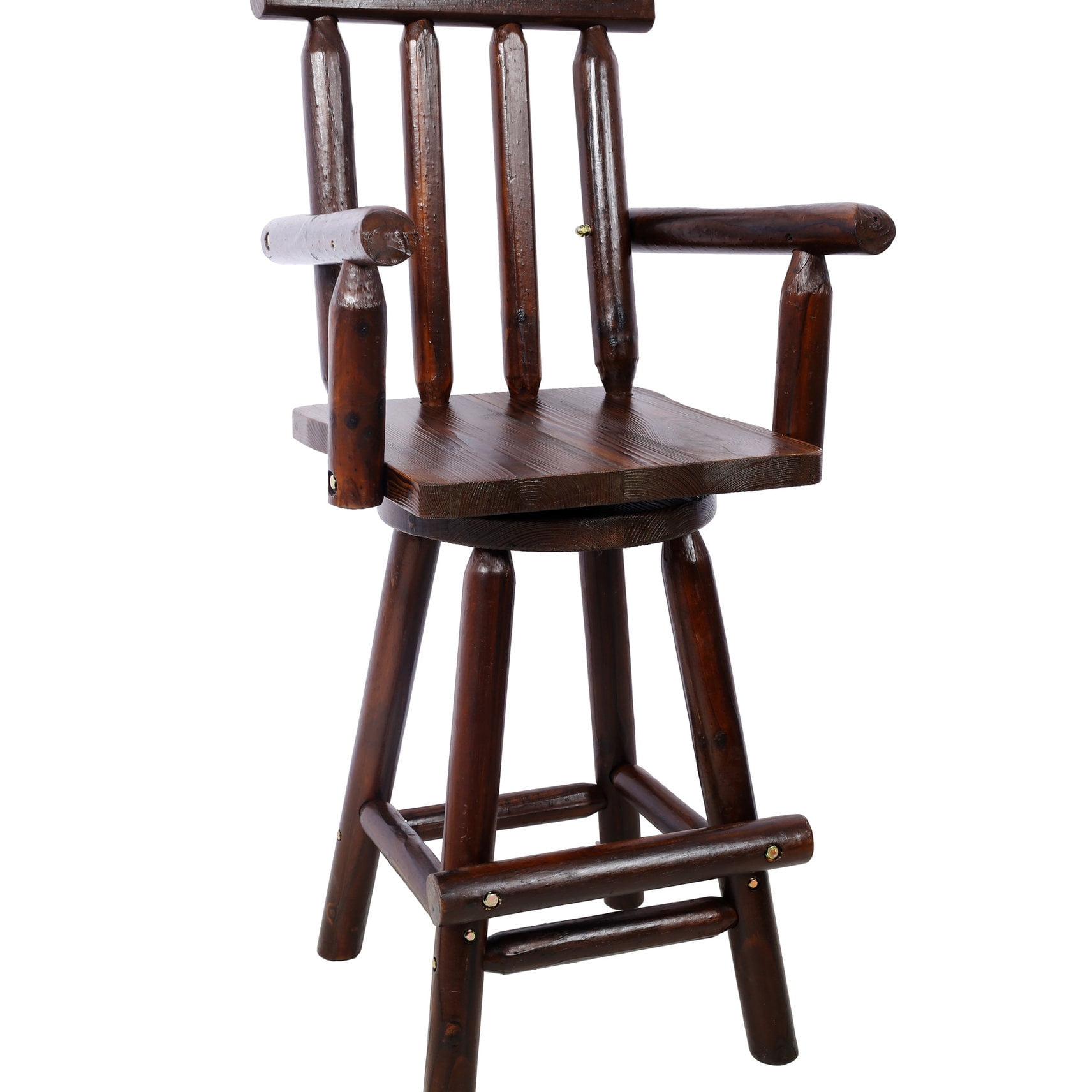 4-Foot Rustic Bar Stool with Backrest and Footrest | 360° Rotation ...