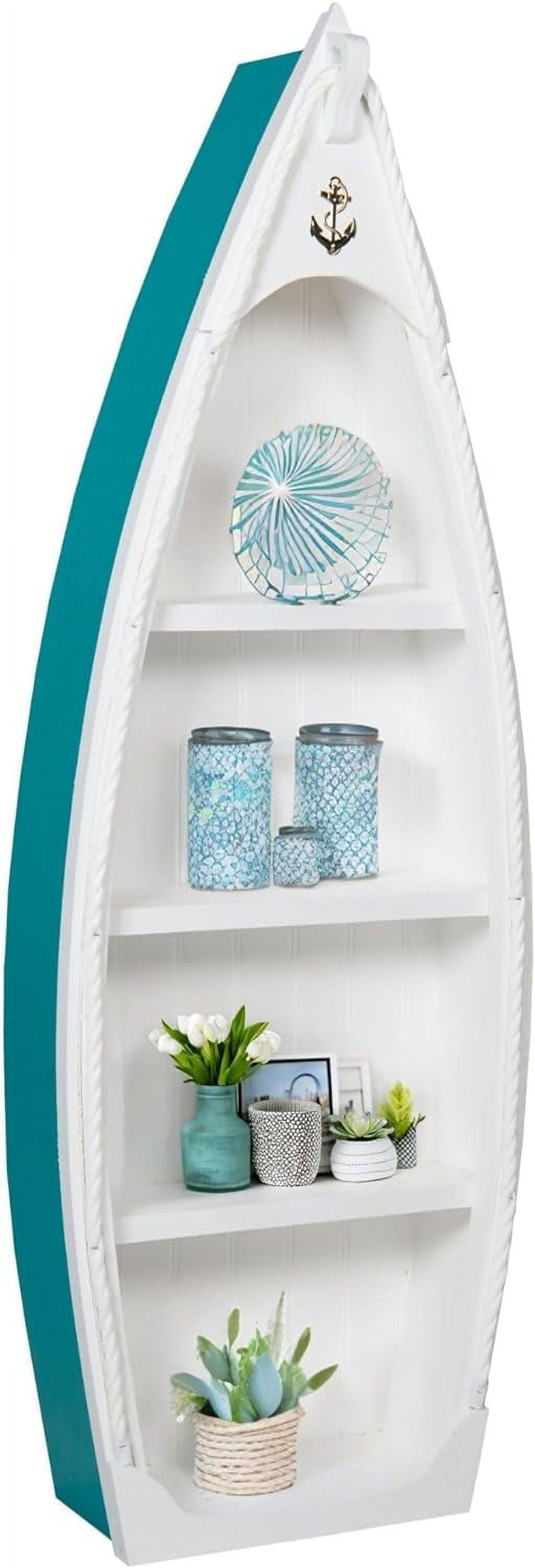 4 Foot Small Wooden Coastal Sailboat Bookcase with Four Shelves ...
