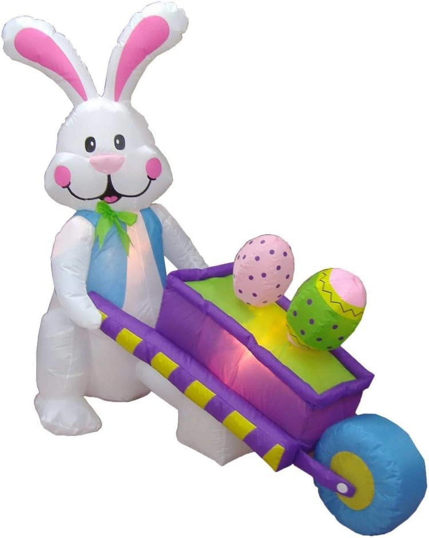4 Foot Tall Easter Inflatable Happy Bunny Rabbit Pushing Wheelbarrow ...