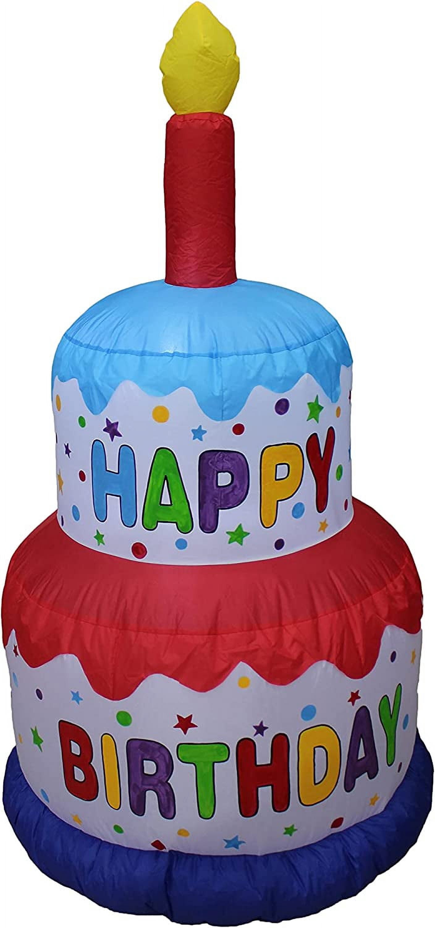 4 Foot Tall Happy Birthday Cake Inflatable with Candle LED Lights ...