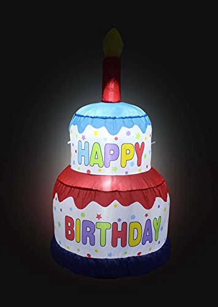 4 Foot Tall Happy Birthday Cake Inflatable with Candle LED Lights ...