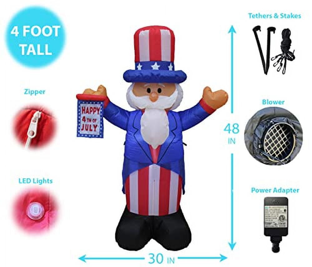 4 Foot Tall Patriotic Independence Day 4th of July Inflatable Uncle Sam Lighted Blowup Party ...