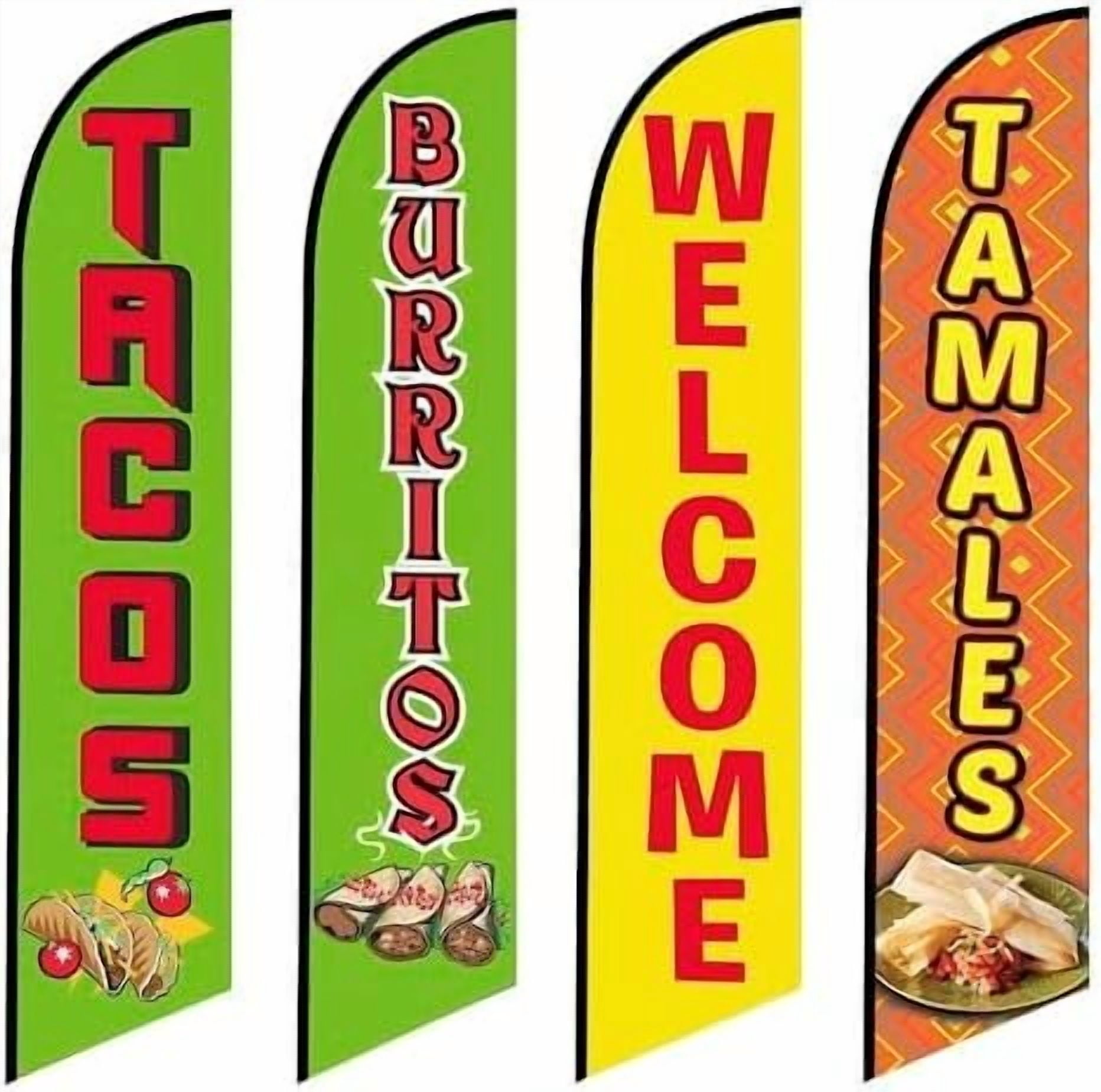 4 Four Pack Tall Feather Flags Mexican Food Restaurant Tacos Burritos ...