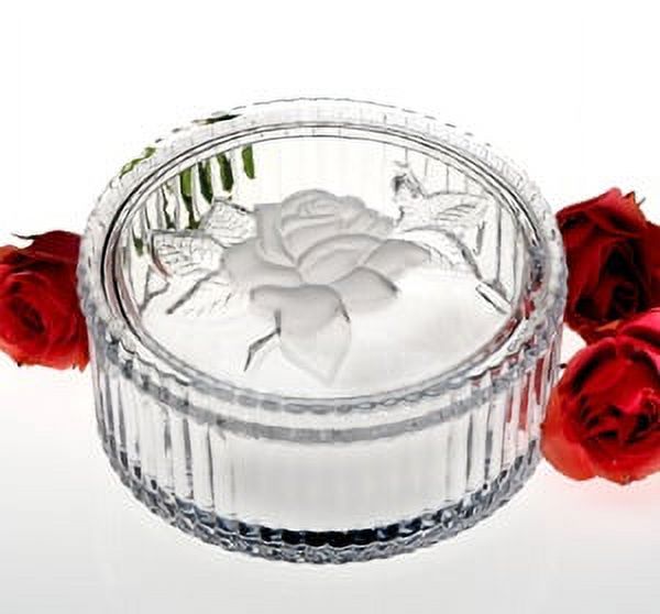 4" Frosted Rose Round Ridged Clear Crystal Candy Nut Trinket Box ...