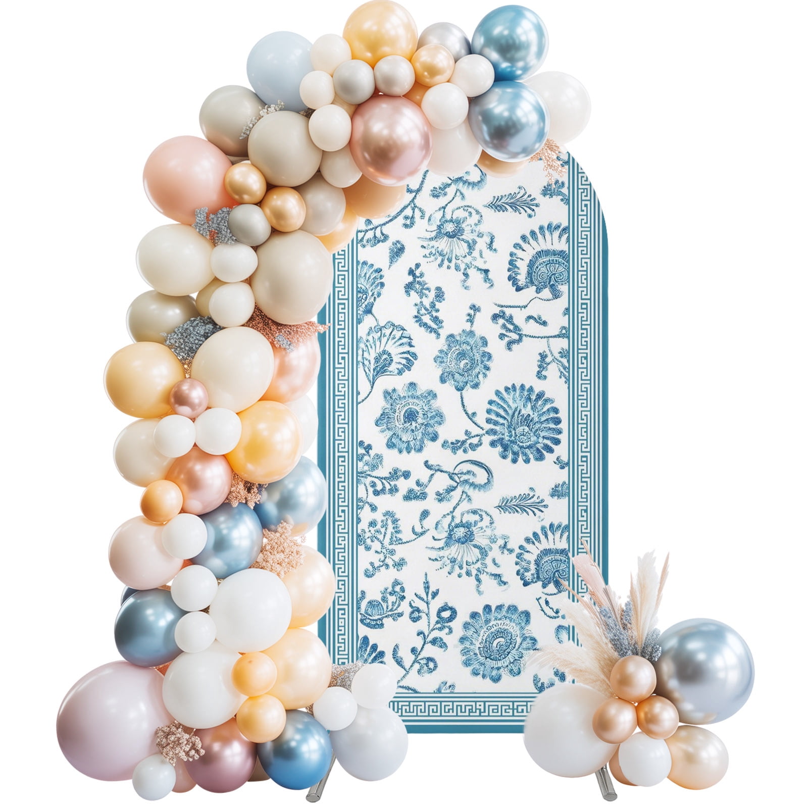 4 Ft Arch Backdrop Cover, Teal Blue Floral Decorative Wedding Arch ...
