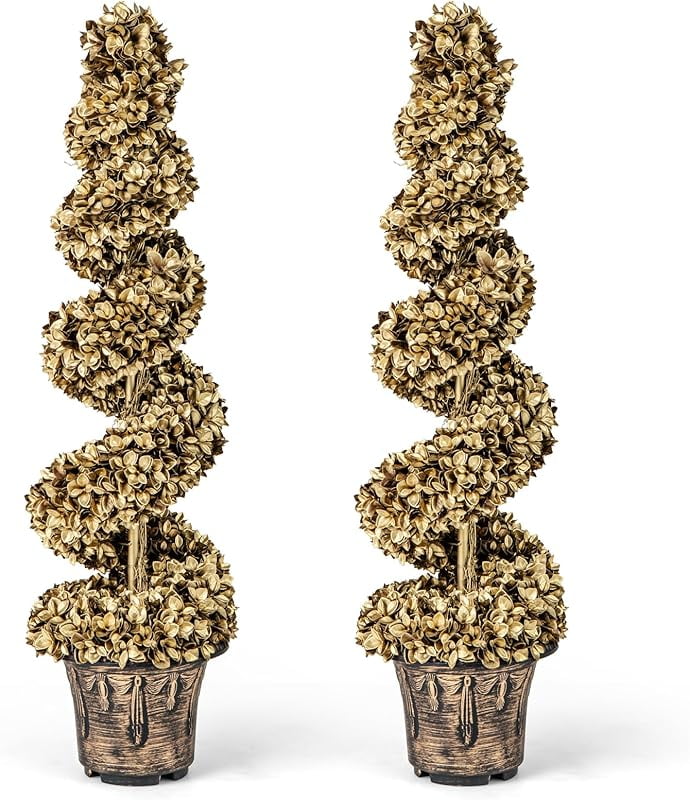 4 Ft Artificial Boxwood Spiral Topiary Tree, Fake Greenery Plants ...