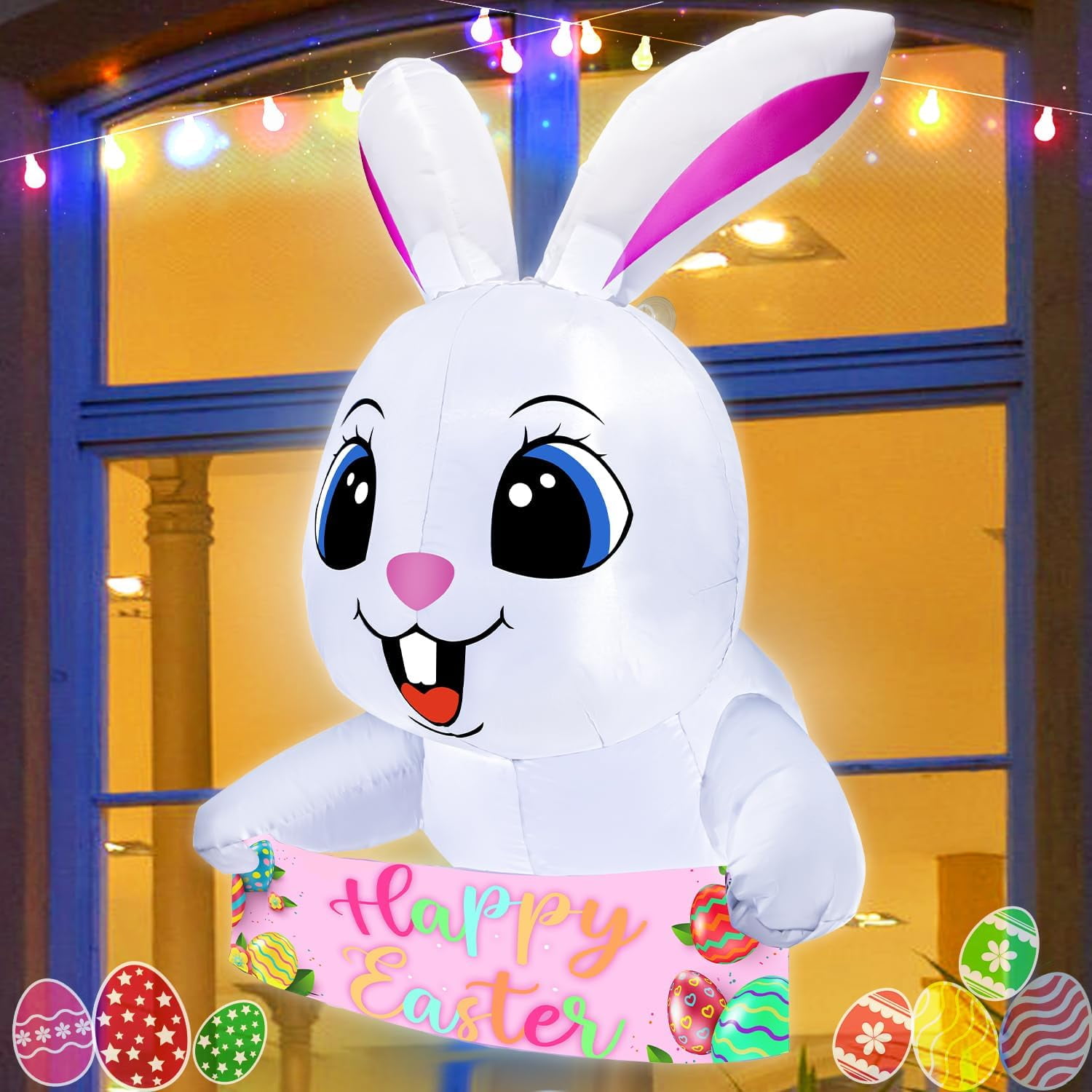 4 Ft Easter Inflatable Outdoor Decorations Bunny Blow Up Lean Out from ...