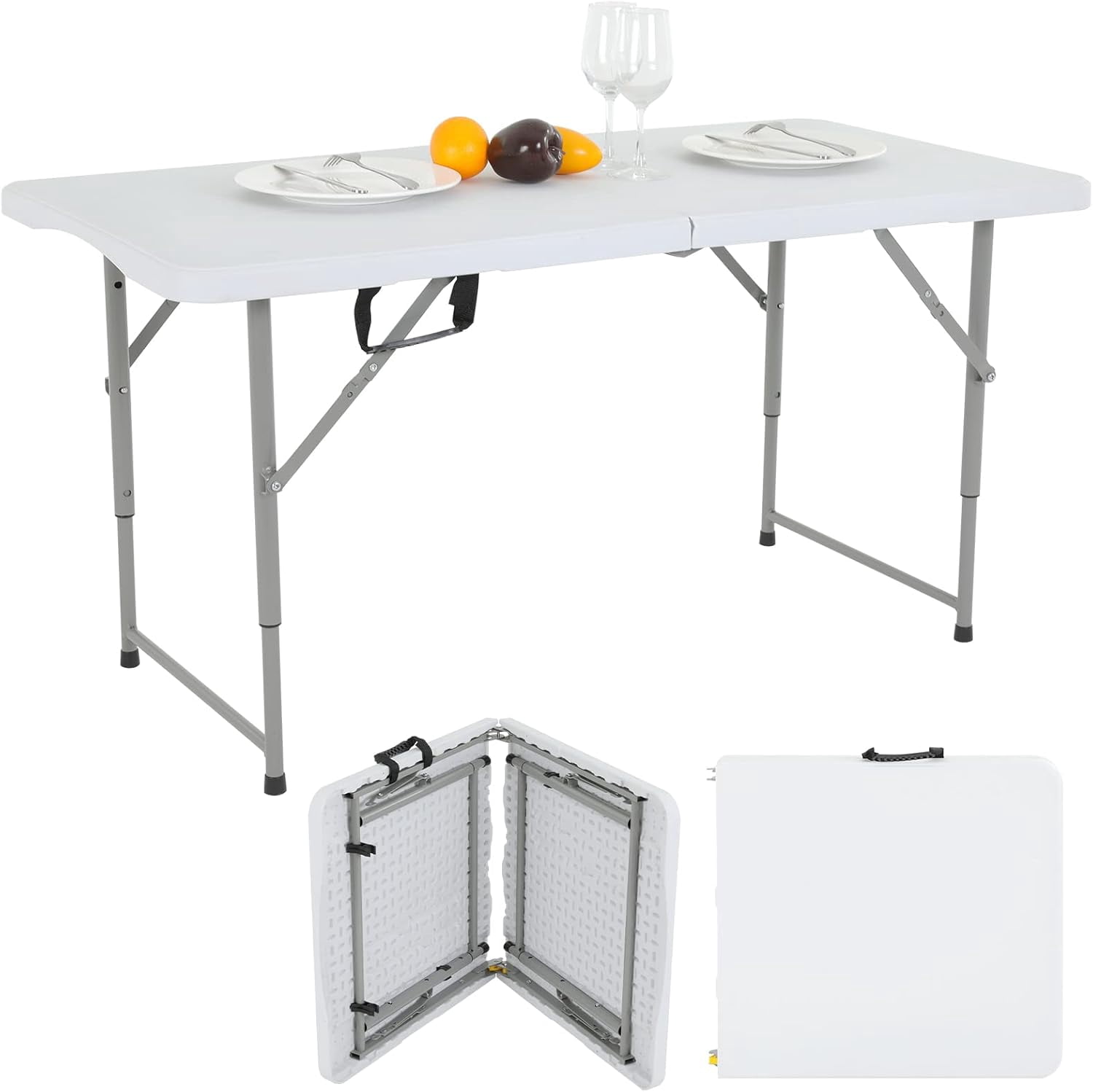 4 Ft Folding Table Portable Plastic Picnic Dining Table with Carry ...