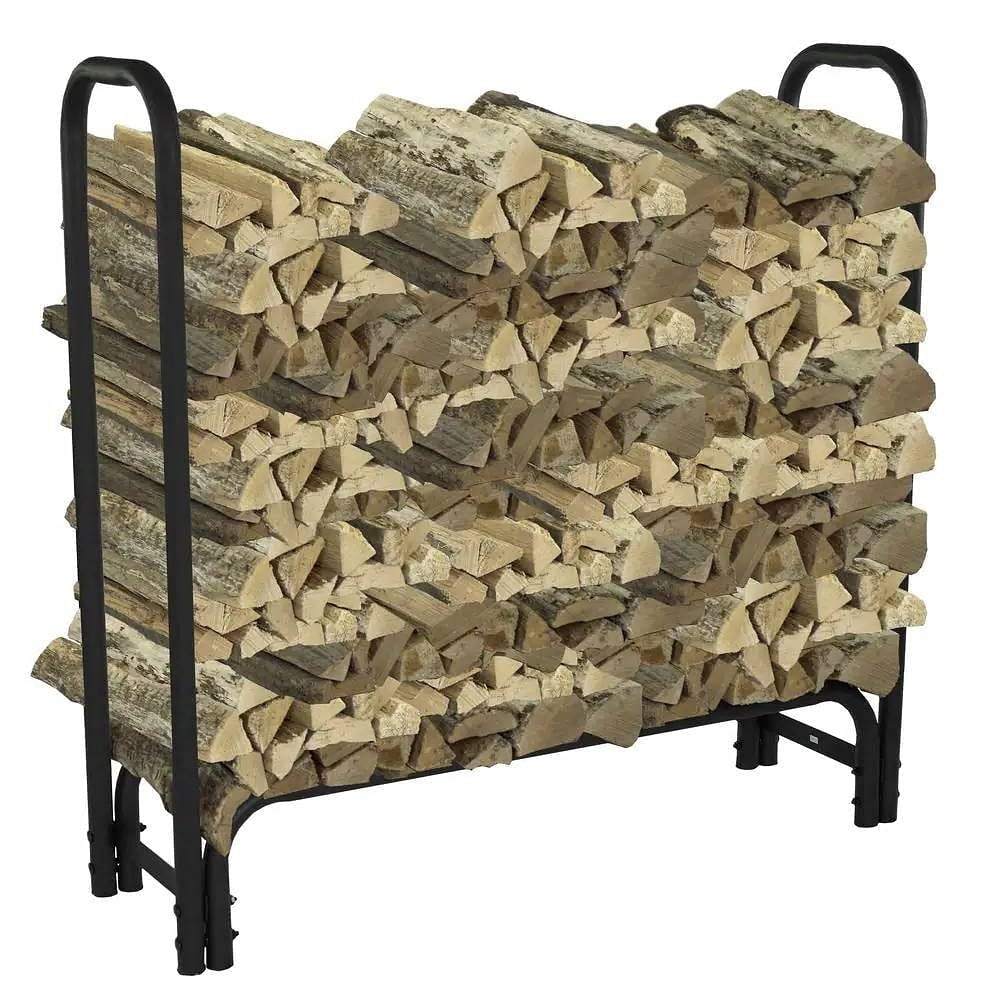 4-Ft Heavy Duty Steel Black Metal Firewood Rack - Easy to Assemble ...