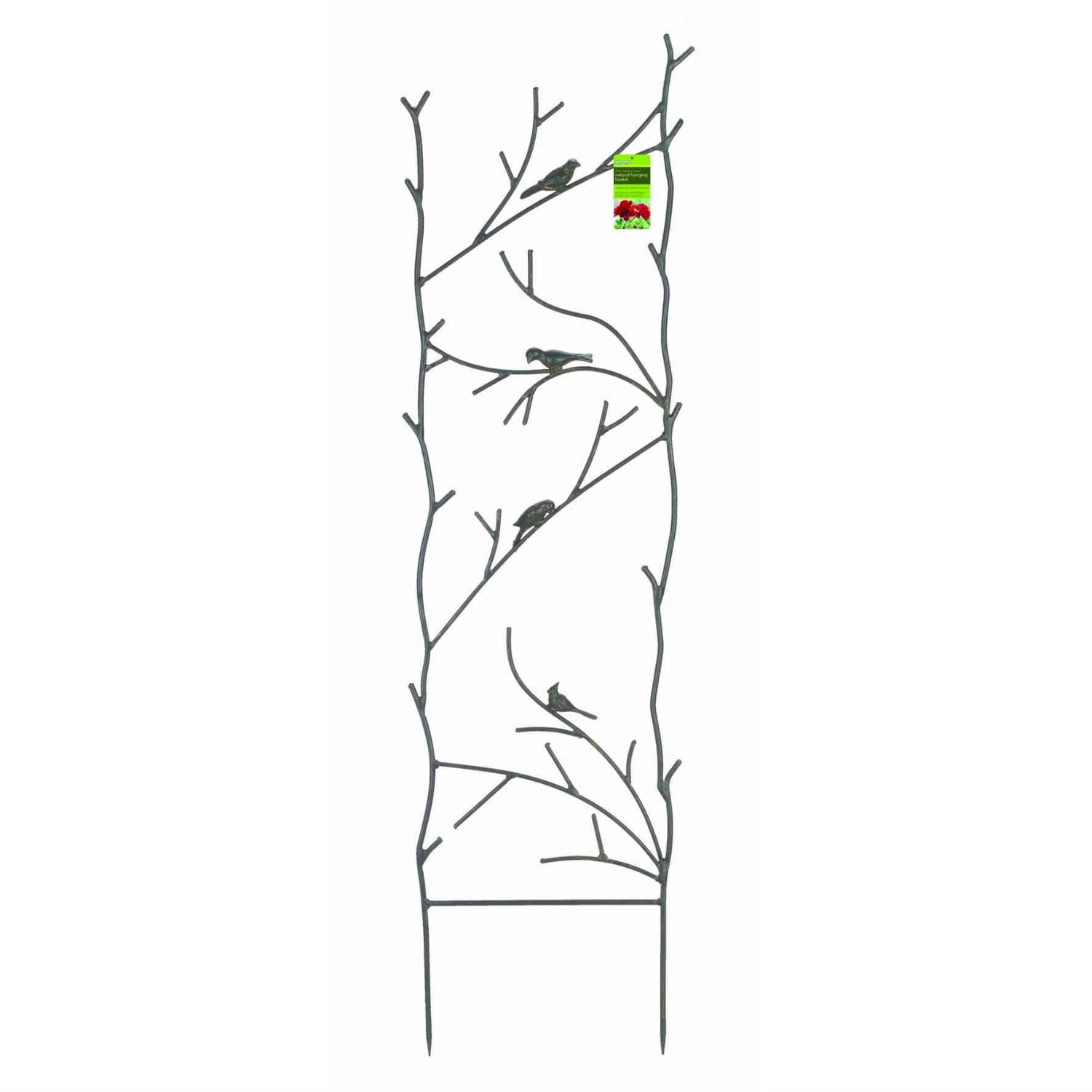 4-Ft High Garden Trellis with Metal Birds Branch Design in Espresso ...