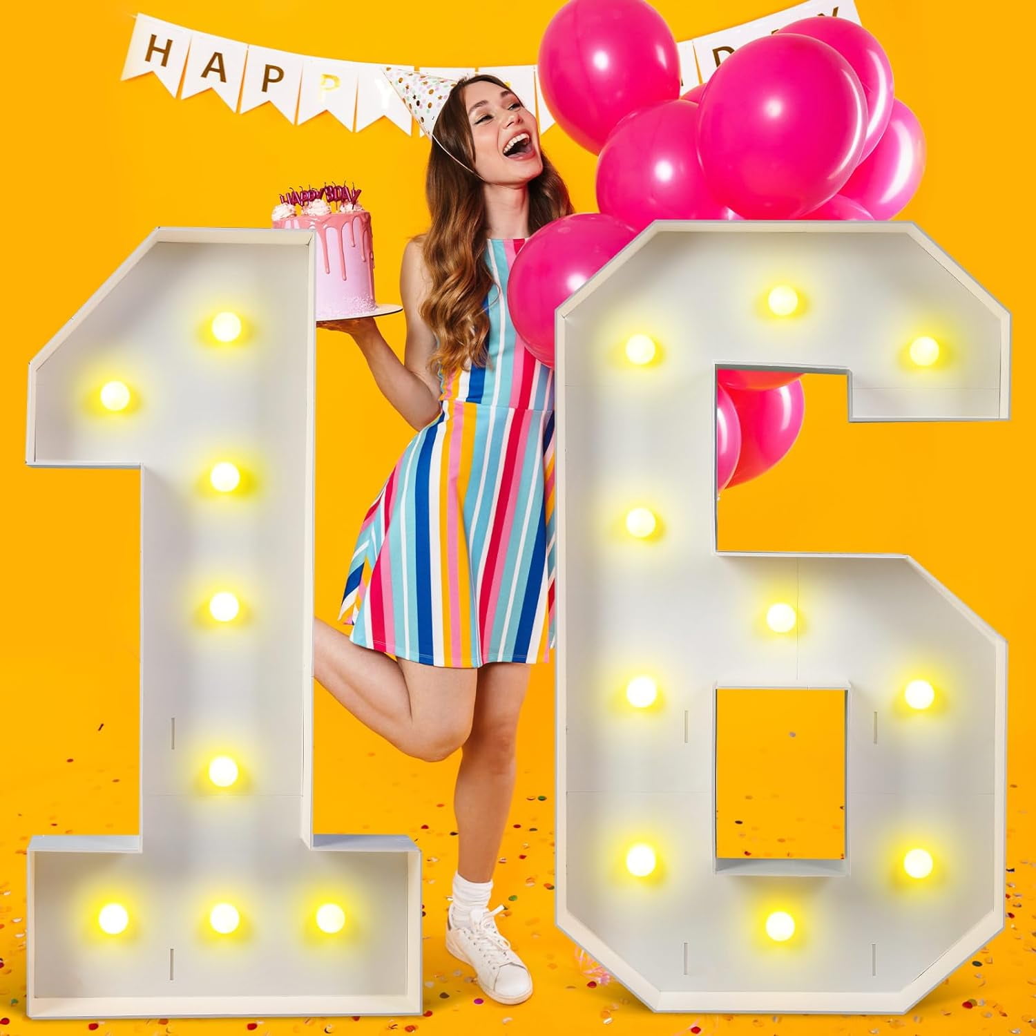 4 Ft Large Light up Numbers for Balloons Giant 16 Marquee Numbers White ...